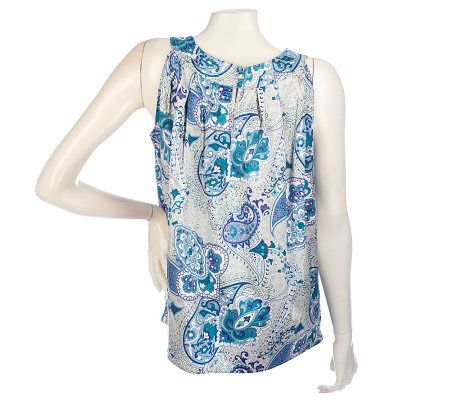 Dialogue Printed Sleeveless Shell with TopstitchDetail - QVC.com