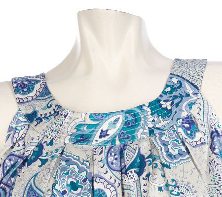 Dialogue Printed Sleeveless Shell with TopstitchDetail - QVC.com