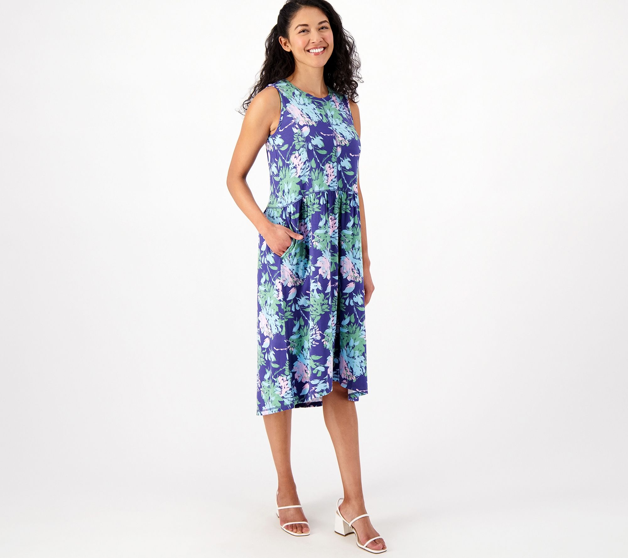 LOGO by Lori Goldstein Rayon 230 Printed Hi-Low Hem Dress - QVC.com