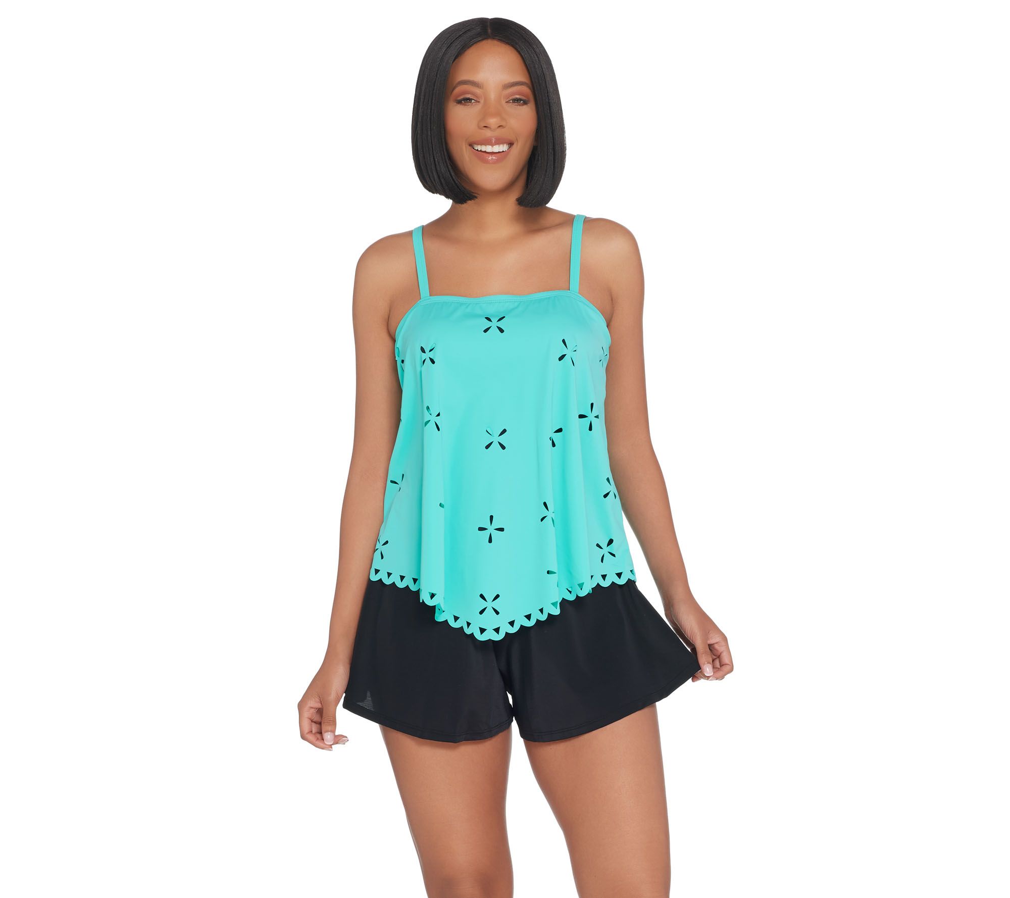 (QVC) Q2: Fit 4 U Handkerchief Laser Cut Tankini Swimsuit ...
