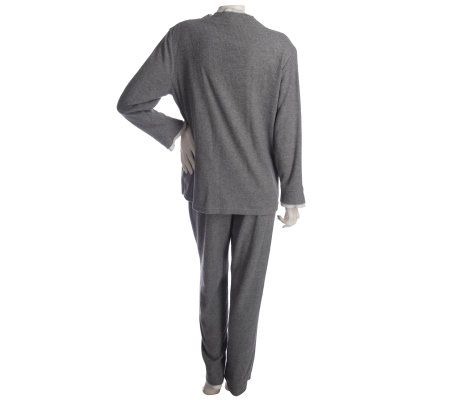 Stan Herman Ribbed Fleece Zip Front 2pc. Pajama Set - QVC.com