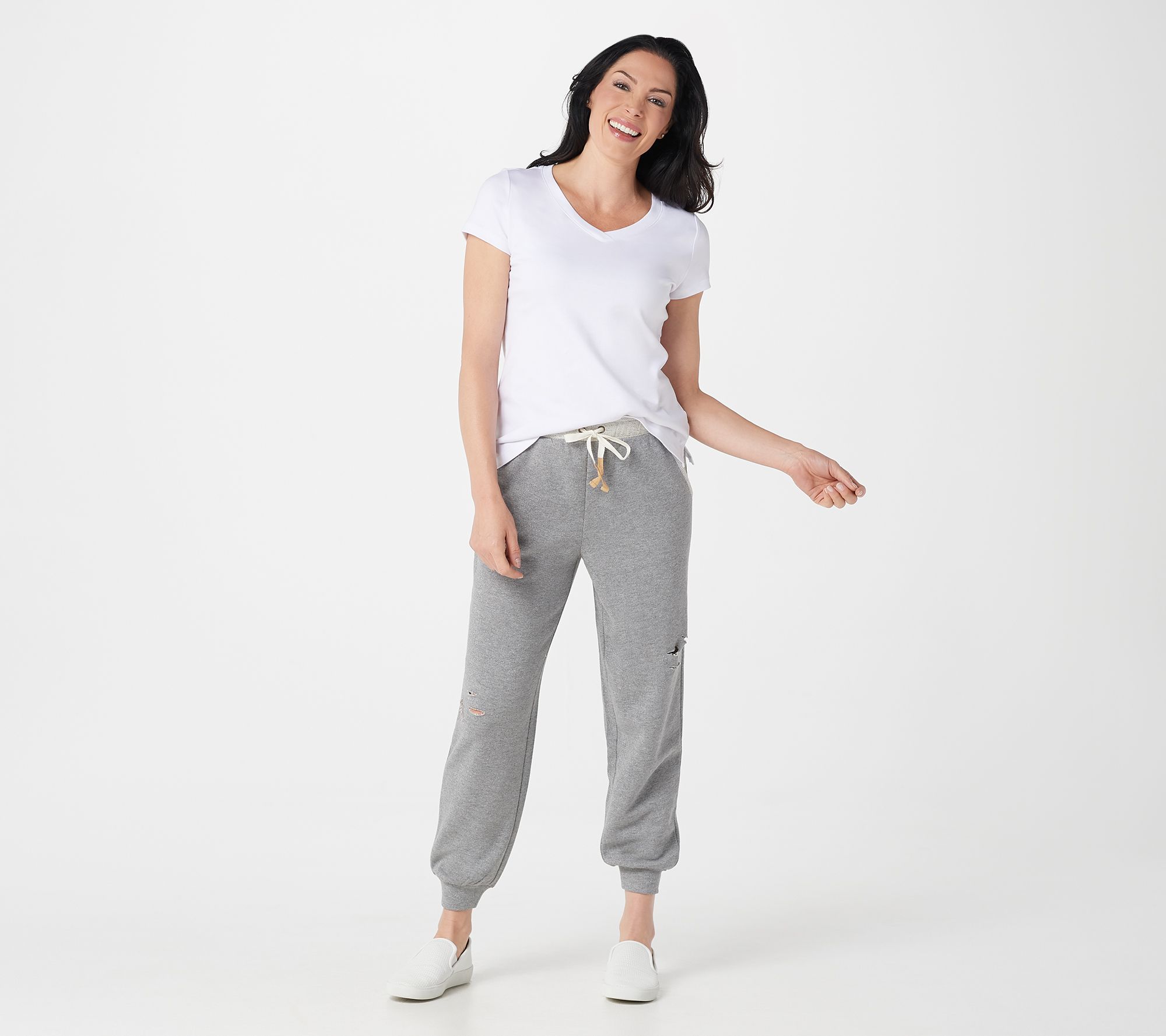 Rachel Hollis Ltd. Distressed Pull-On Jogger Pant with Lurex - QVC.com