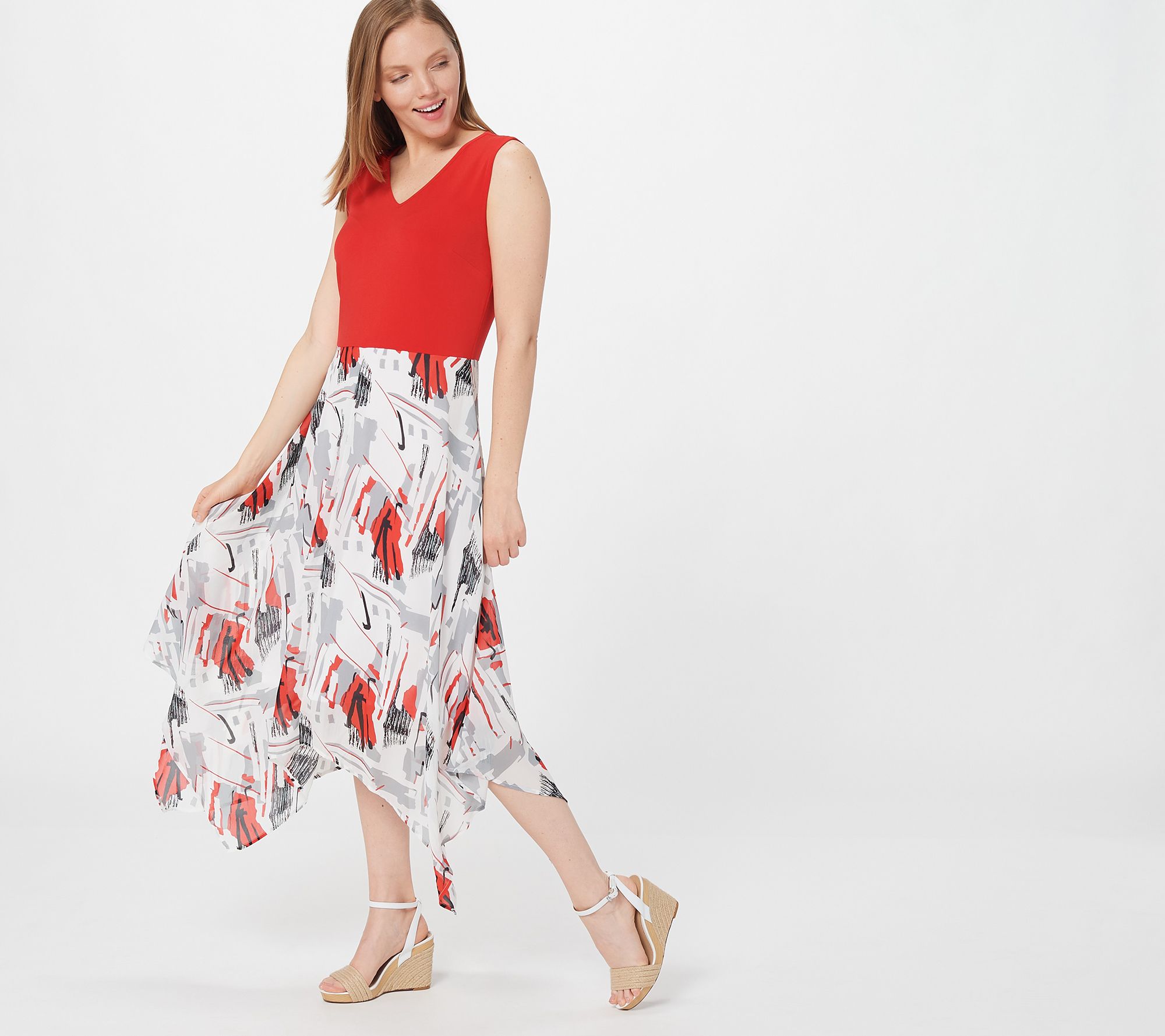 (QVC) Truth + Style Mix Media Printed Chiffon Midi Dress – TVShoppingQueens