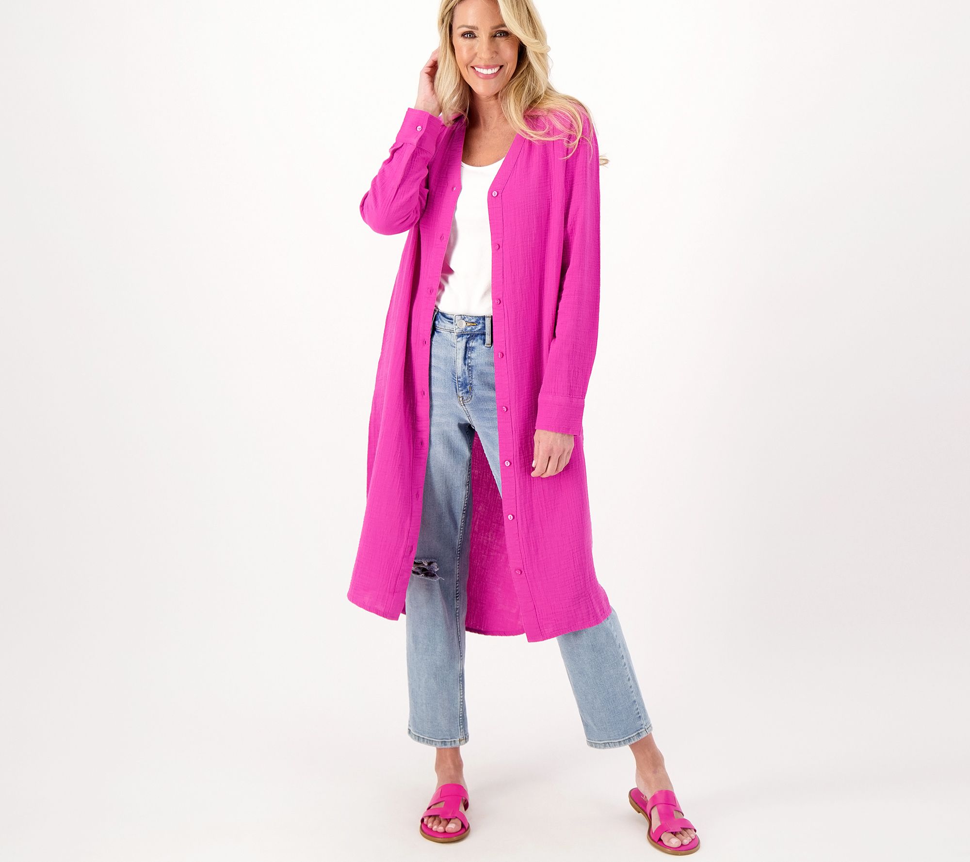 "As Is" Candace Cameron Bure Regular Button Front Gauze Shirtdress ...