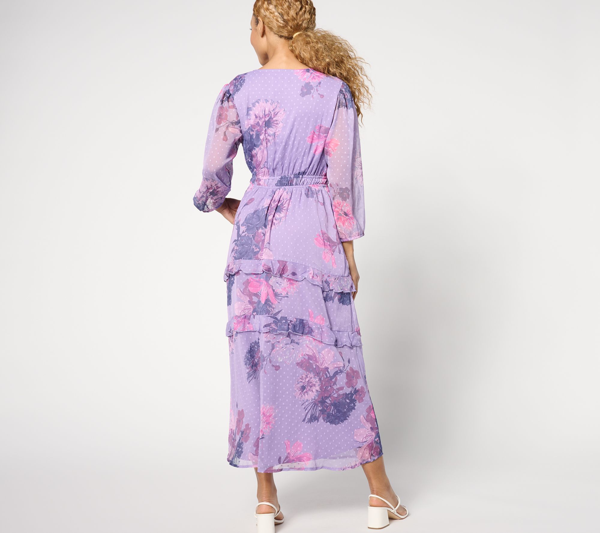 Destination 365 Regular Floral Clip Dot Chiffon Maxi Dress - QVC.com