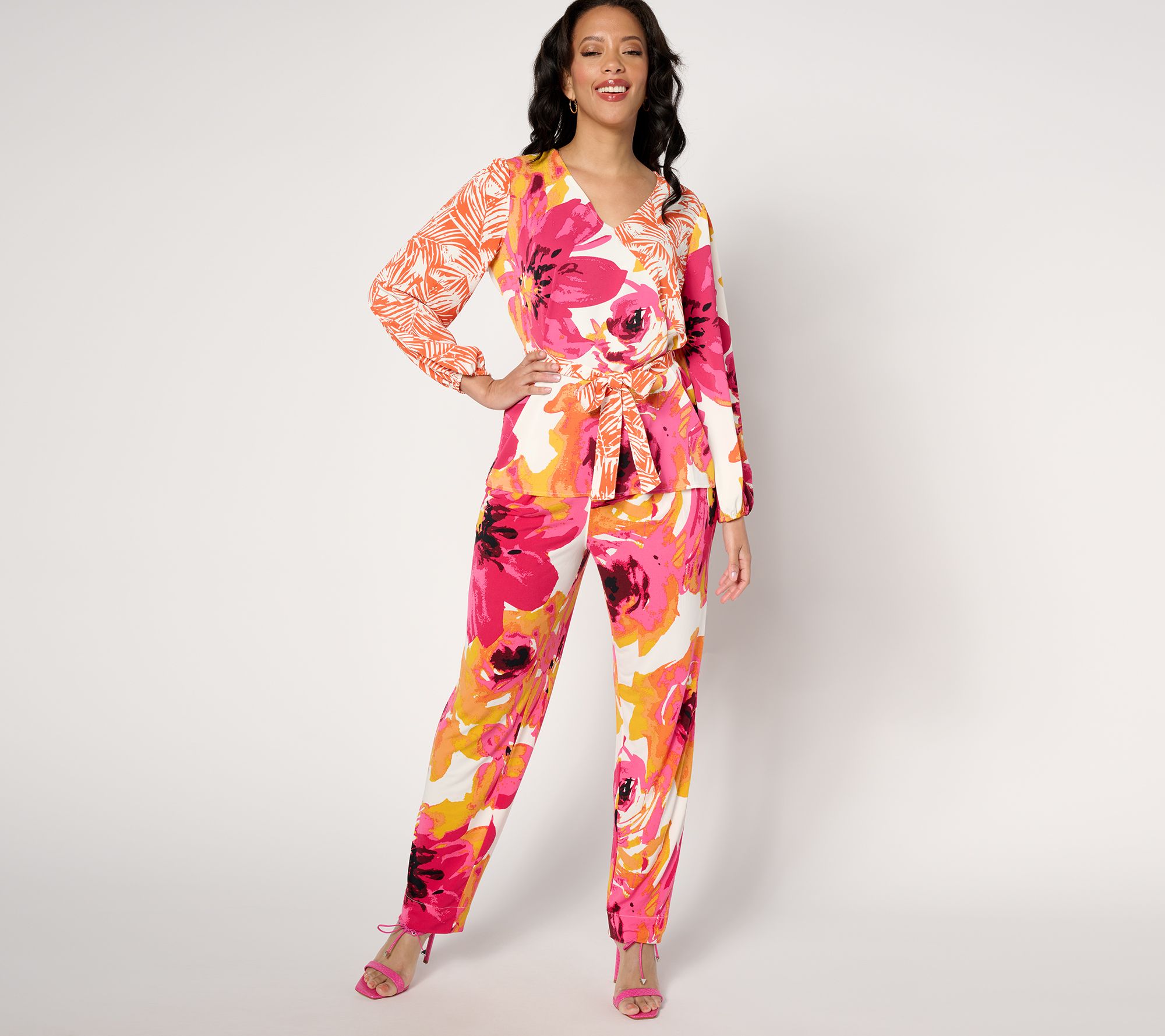BEAUTIFUL by Lawrence Zarian Mixed Print Faux Wrap Top - QVC.com