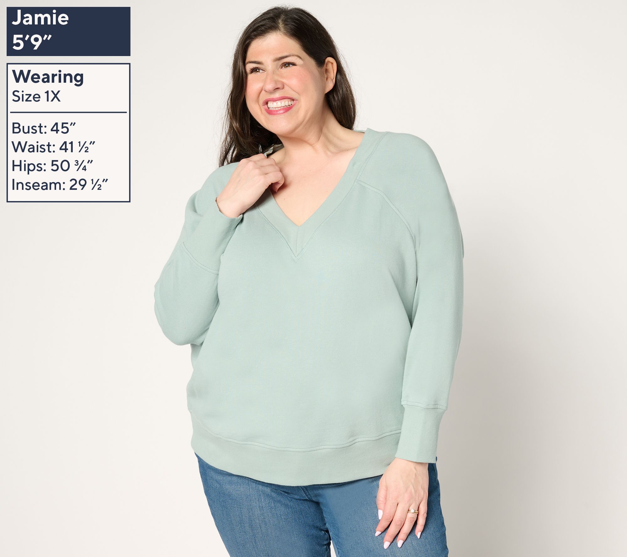 Studio Park x Amy Stran French Terry V-Neck Pullover - QVC.com