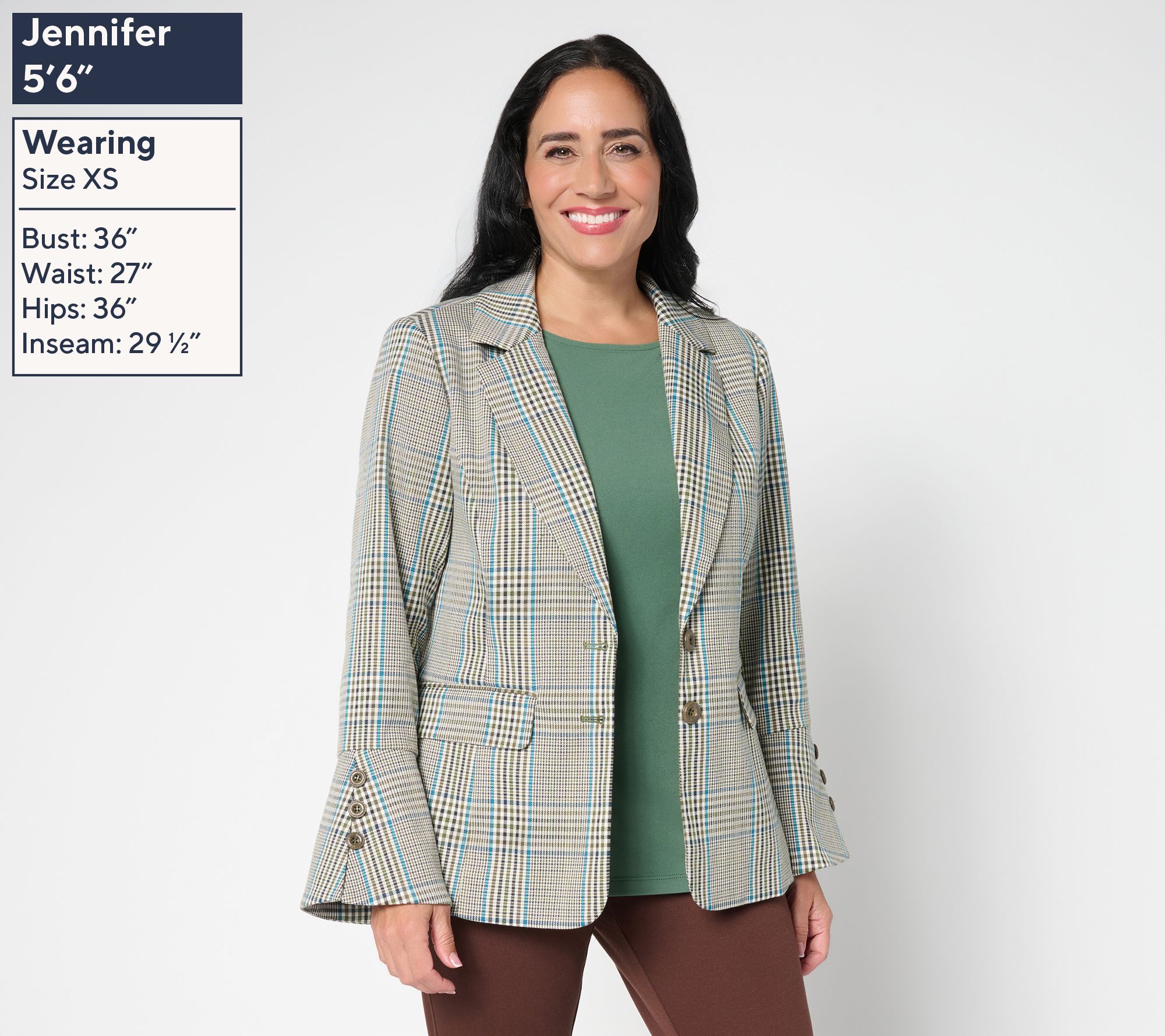 Tailored by Susan Graver Woven Plaid Bell Sleeve Blazer - QVC.com