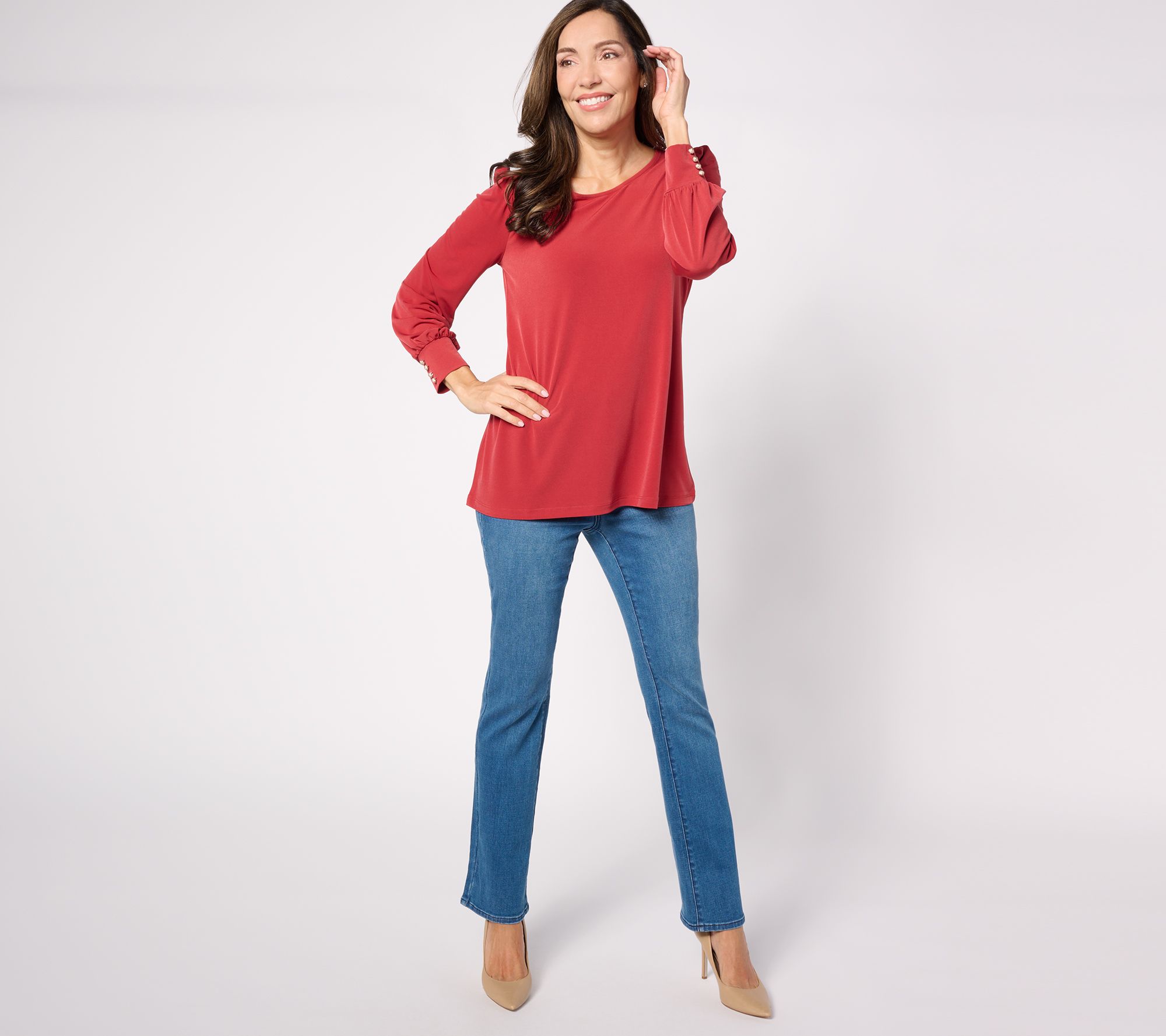 Susan Graver Liquid Knit Blouson Sleeve A Line Tunic