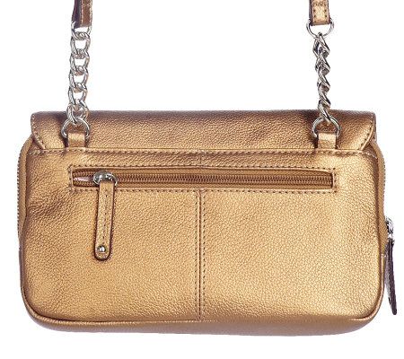 Tignanello Pebble Leather Flap Crossbody Bag with Chain Detail - QVC.com