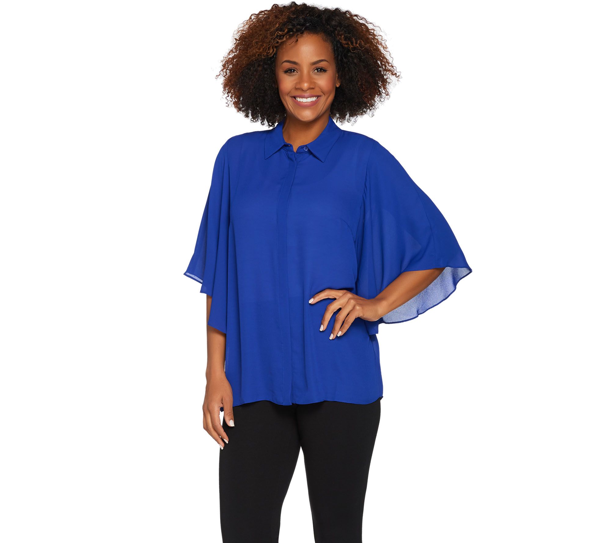 Joan Rivers Silky Blouse with Flutter Sleeves - QVC.com