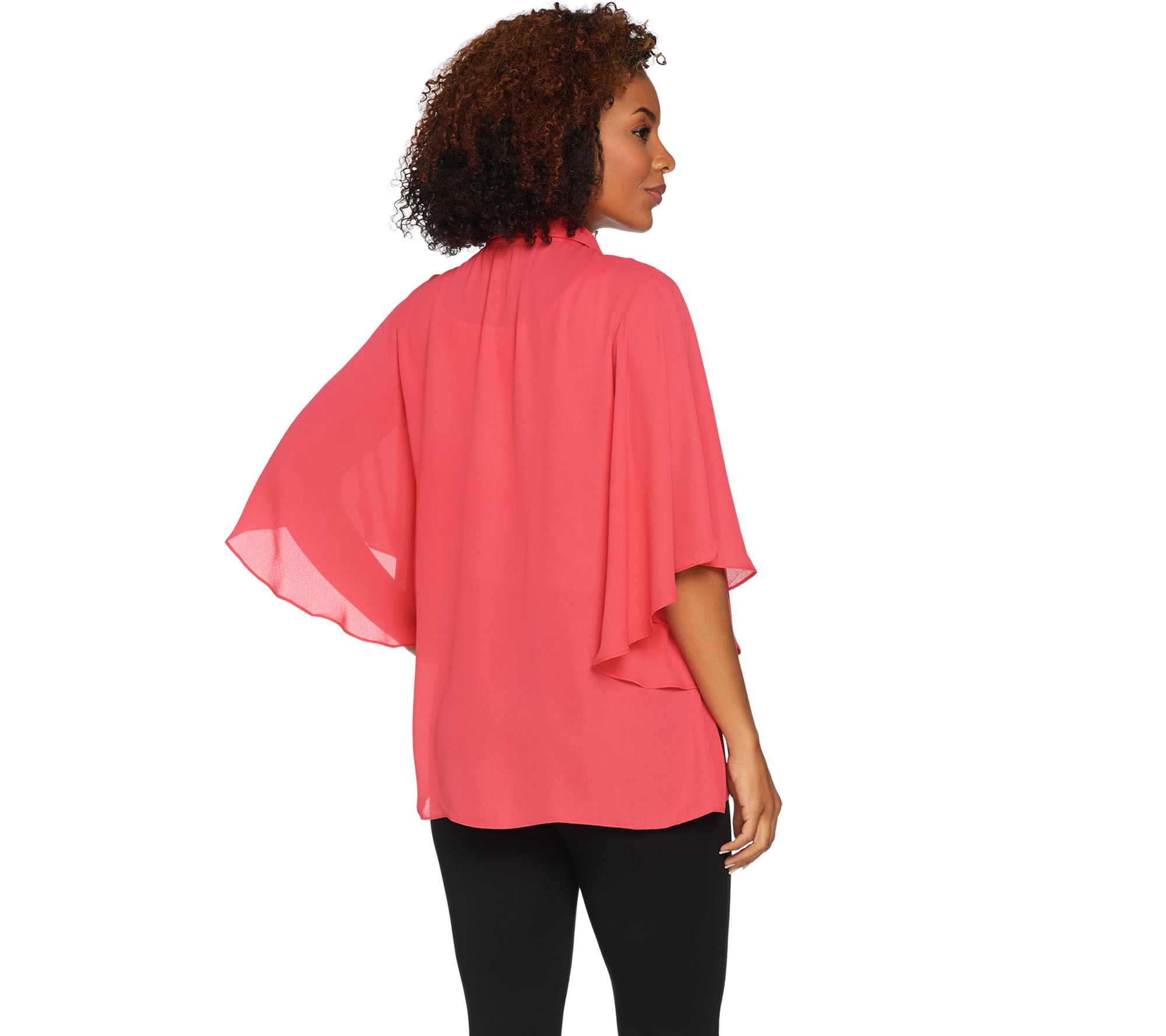 Joan Rivers Silky Blouse with Flutter Sleeves - QVC.com