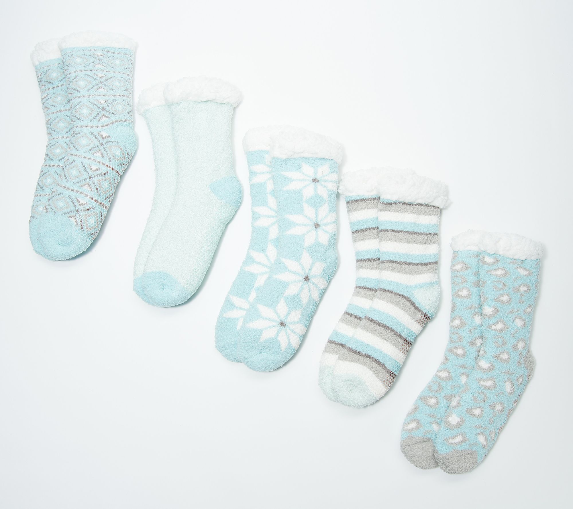 (QVC) Cuddl Duds Faux Sherpa Cozy Lined Socks Set of 5 Exclusive to QVC ...