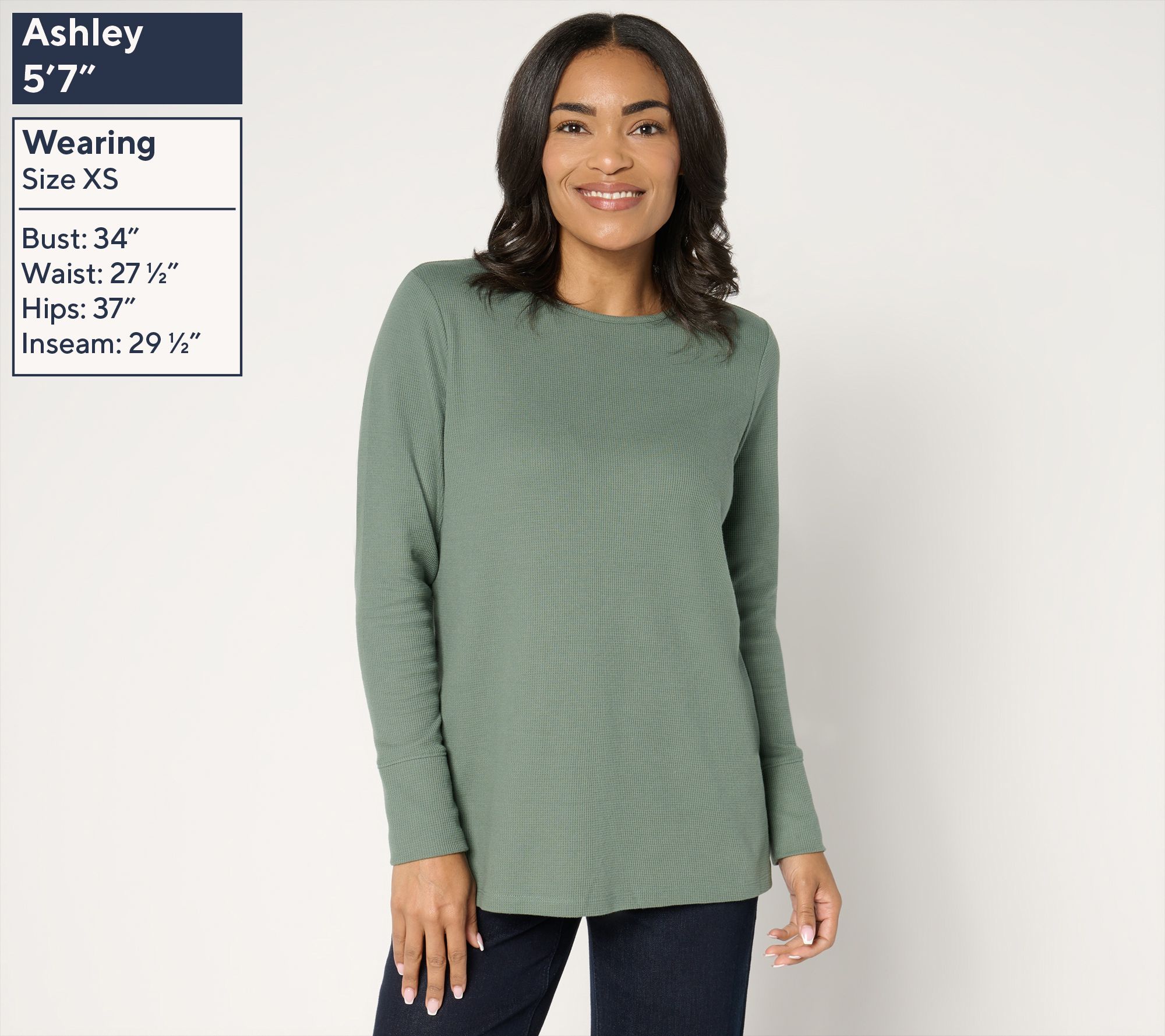 Denim & Co. Regular Waffle Knit Crew Neck Long Sleeve Tunic - QVC.com