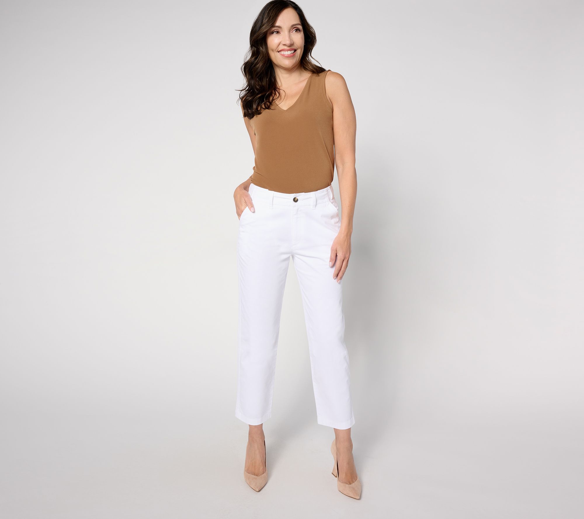 Joan Rivers Petite Tru-Waist Twill Straight Ankle Pants - QVC.com