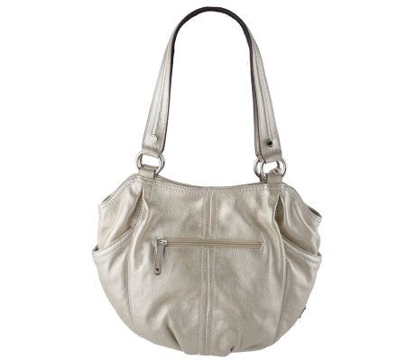 Tignanello Pebble Leather Round Shopper with Stitch Details - QVC.com