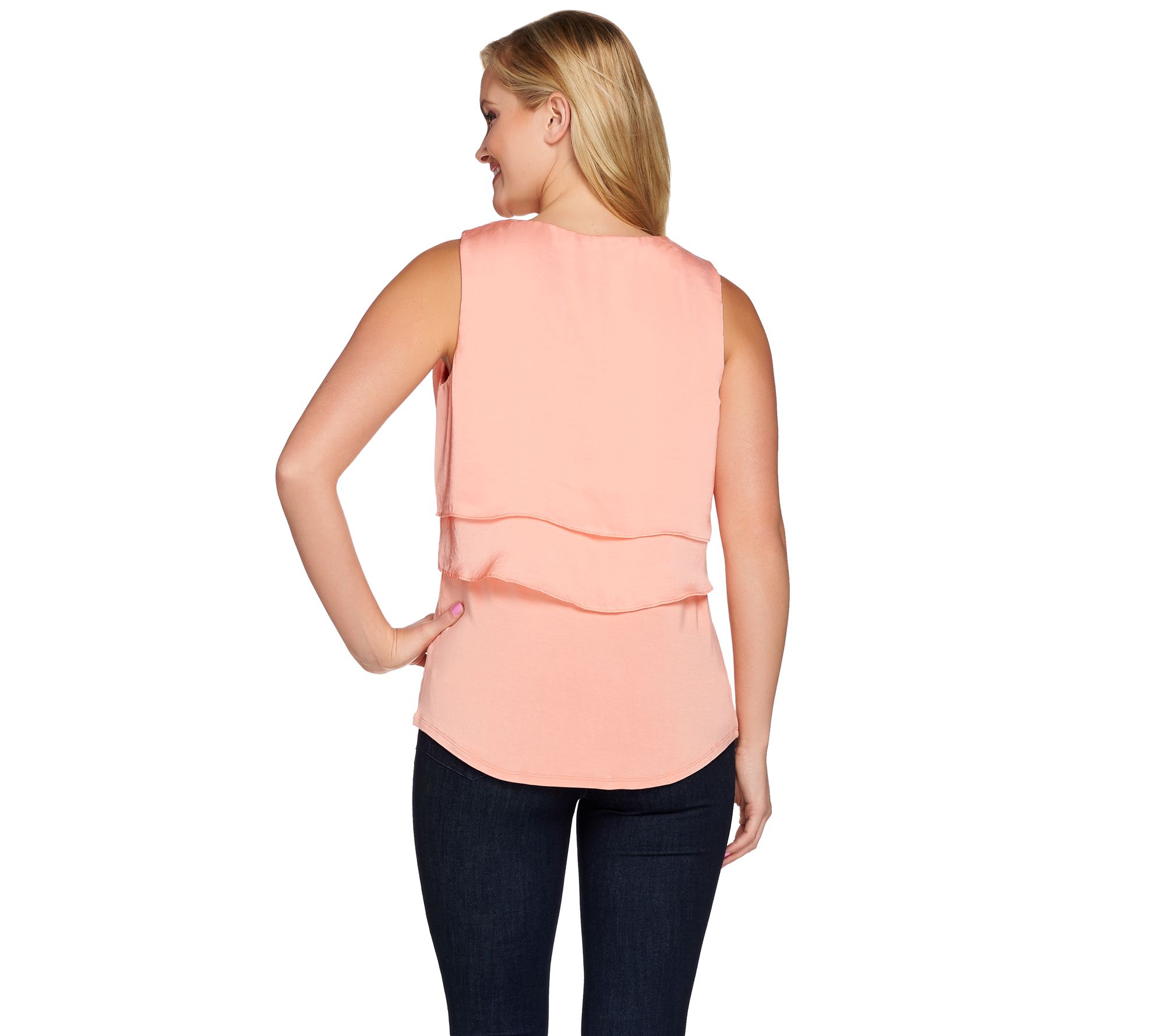 "As Is" H by Halston Sleeveless Top w/ Cascade Overlay Detail - QVC.com