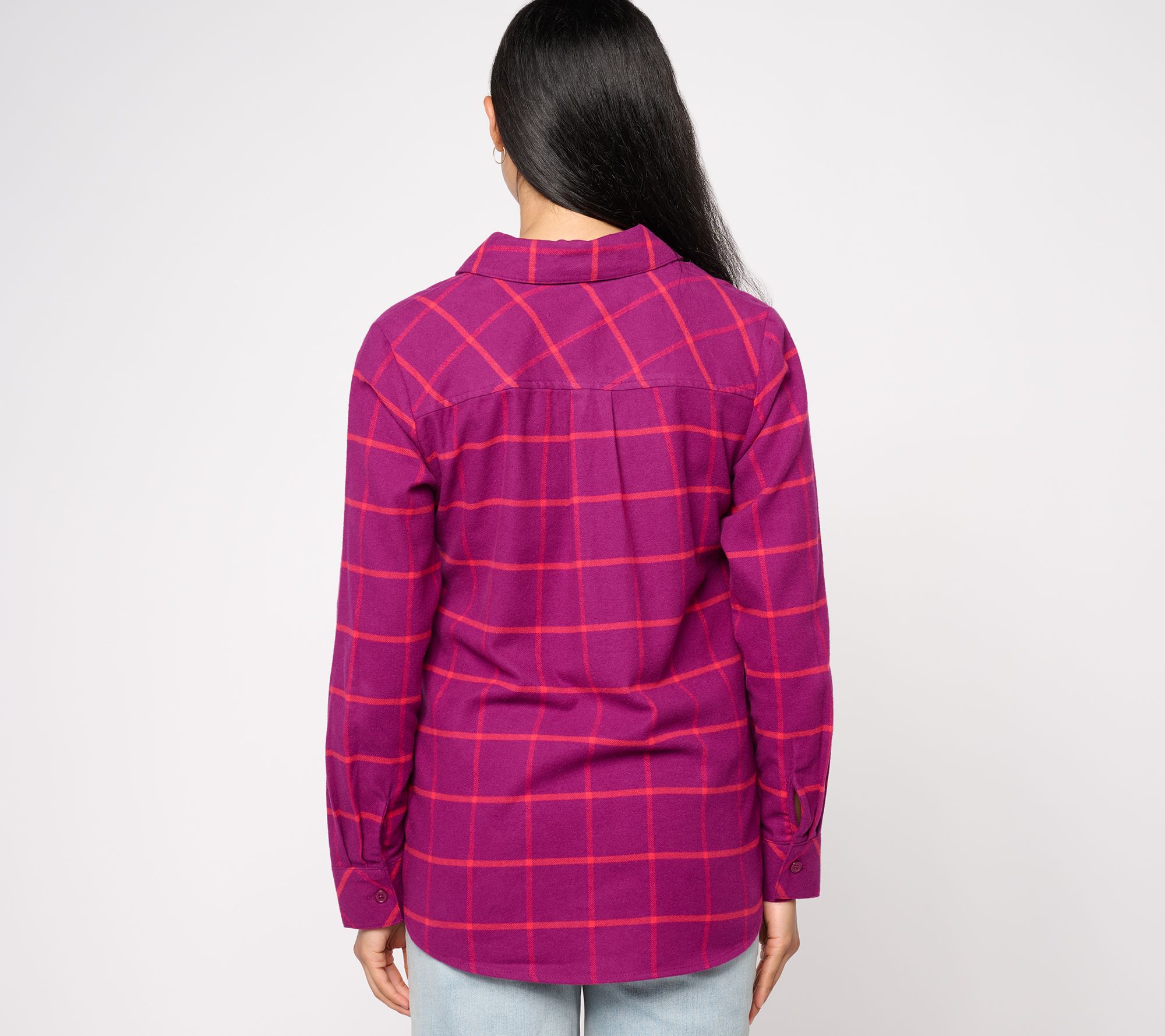 Joan Rivers Cotton Brushed Flannel Windowpane Boyfriend Shirt - QVC.com