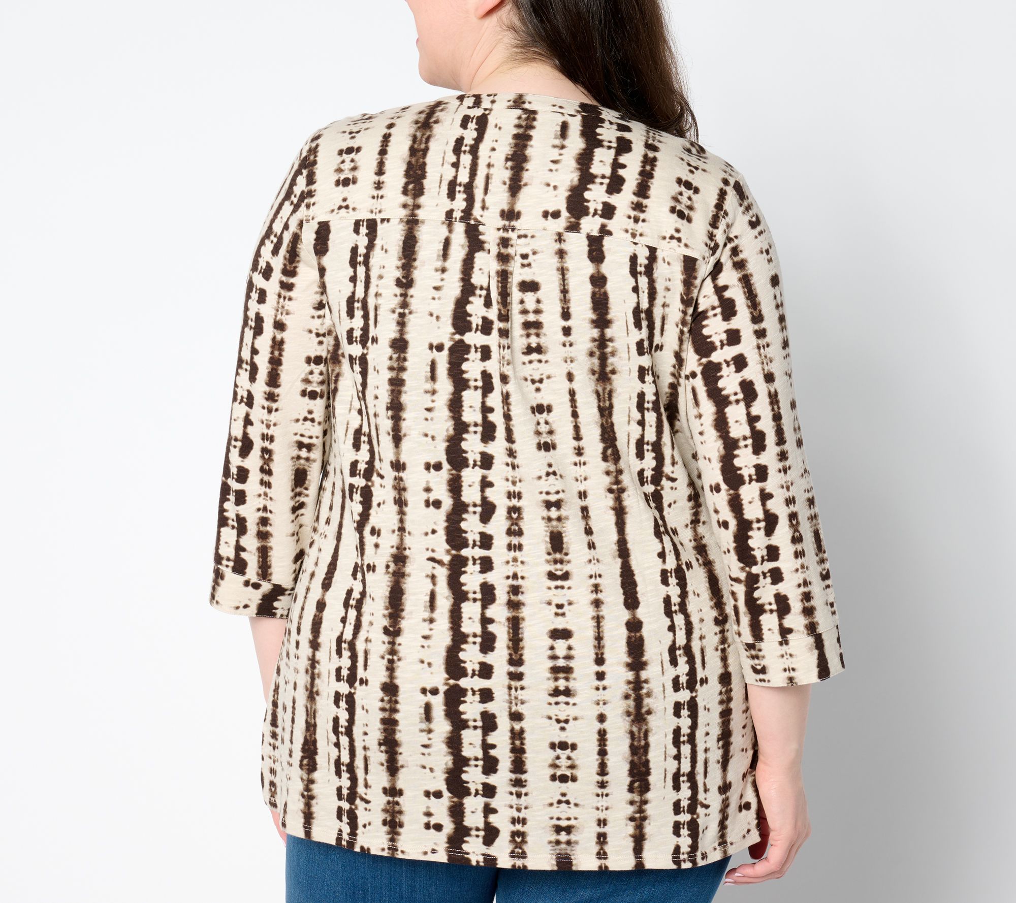 Denim & Co. Regular Texture-Knit 3/4-Sleeve Henley Tunic - QVC.com