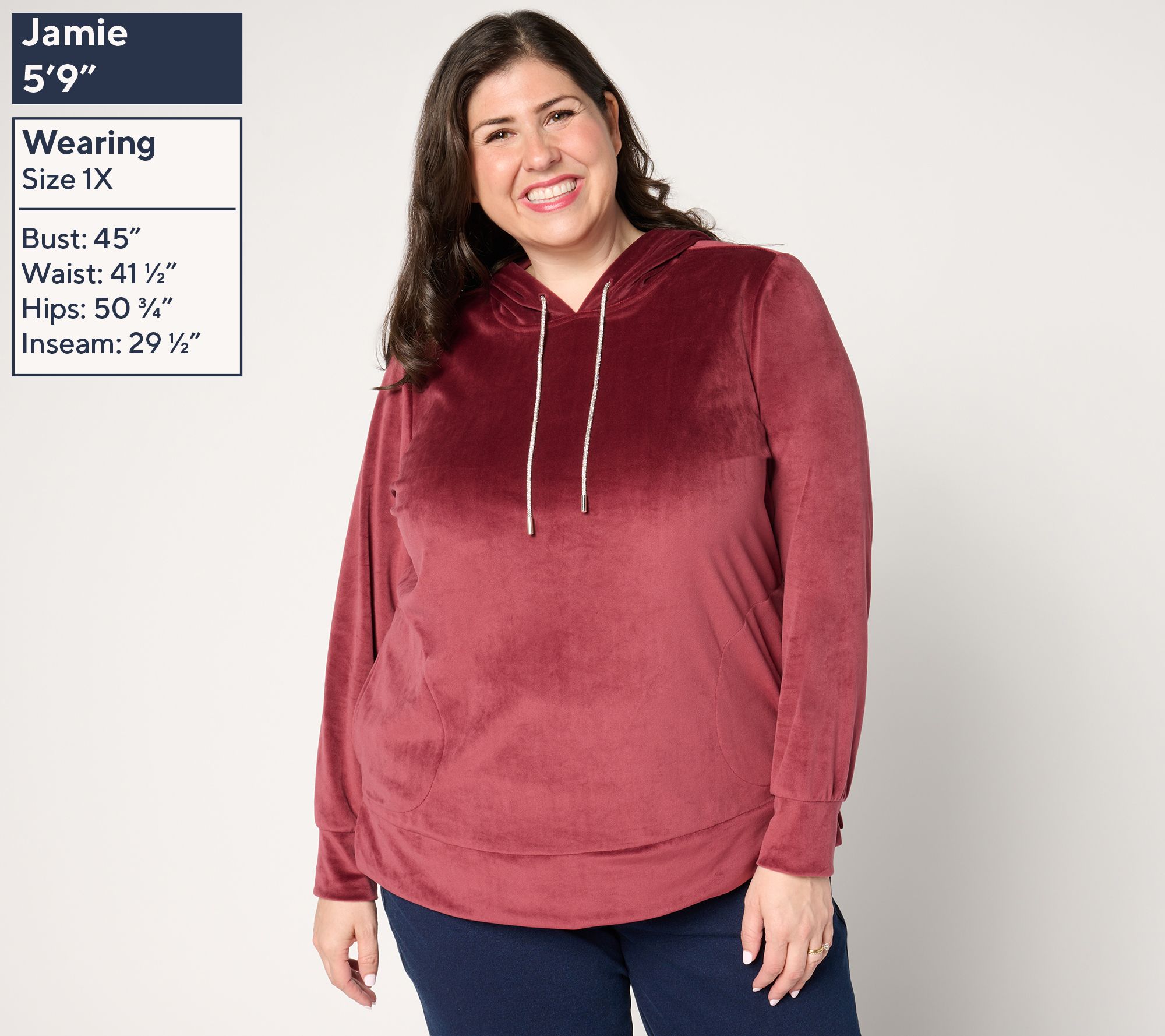 Quacker Factory Angel's Go To Stretch Velvet Hoodie with Bling Ties ...