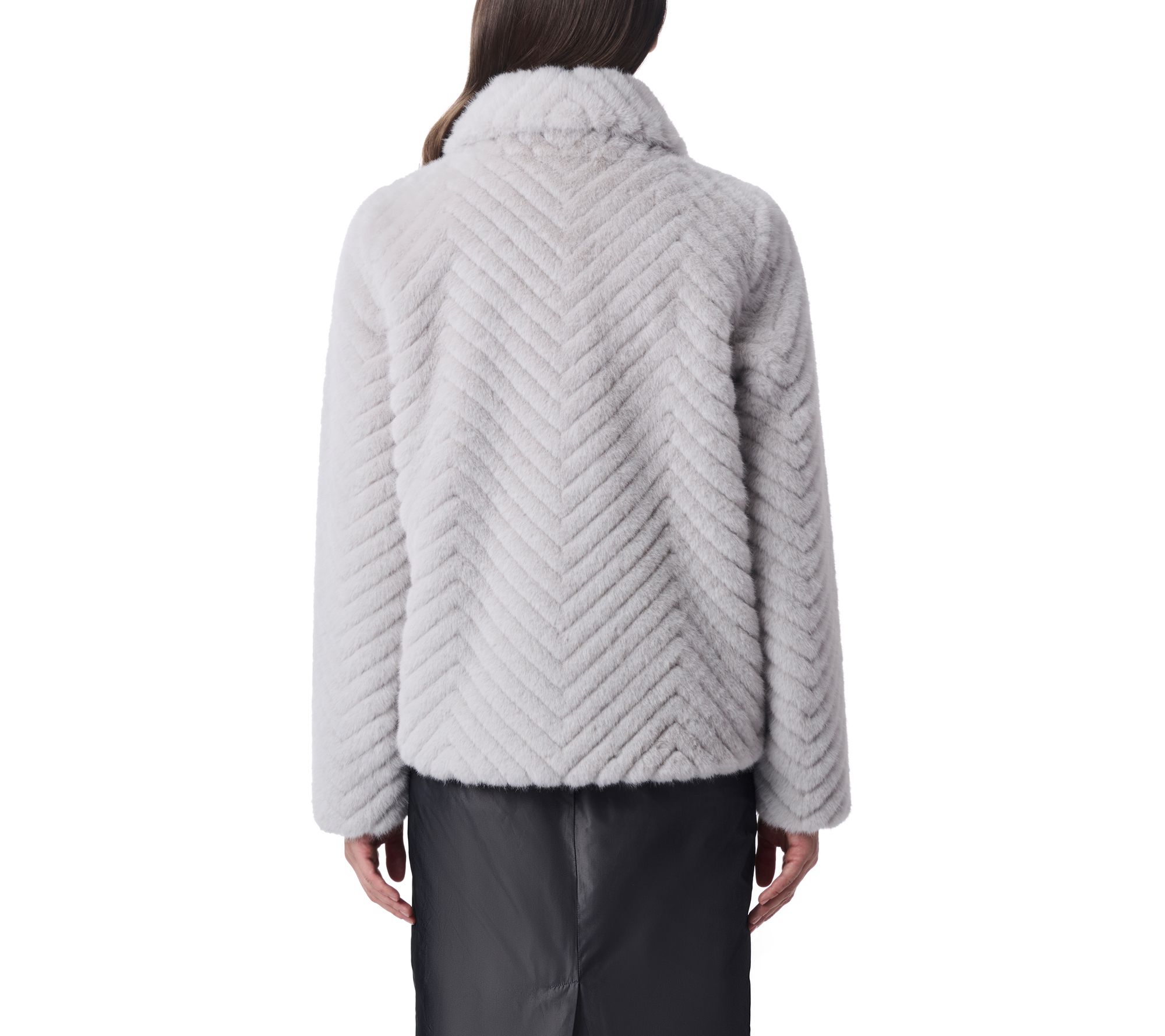 Bernardo Chevron Grooved Faux Fur Jacket - QVC.com