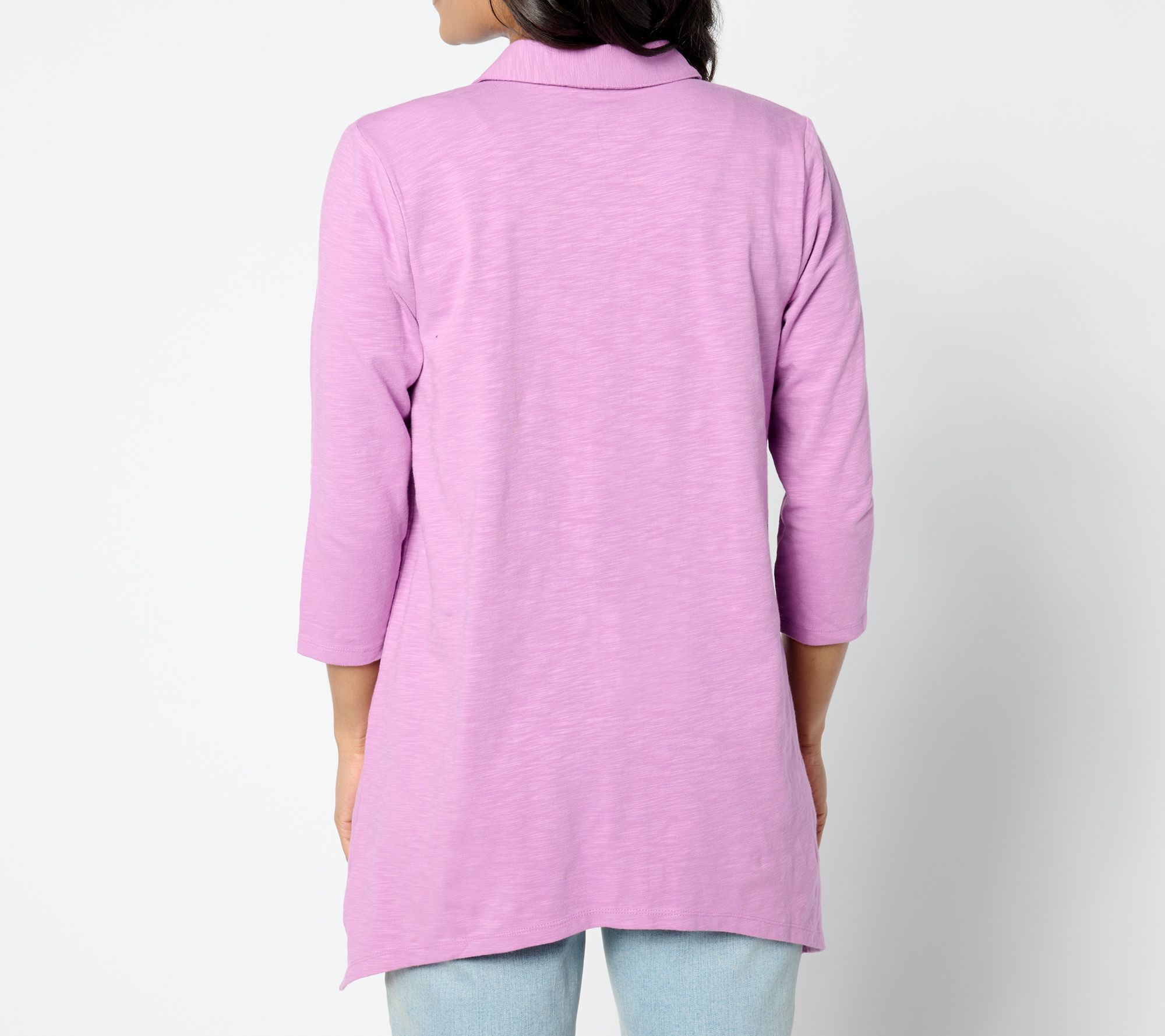 "As Is" Denim & Co. Petite Texture Knit 3/4 Sleeve Button Tunic - QVC.com
