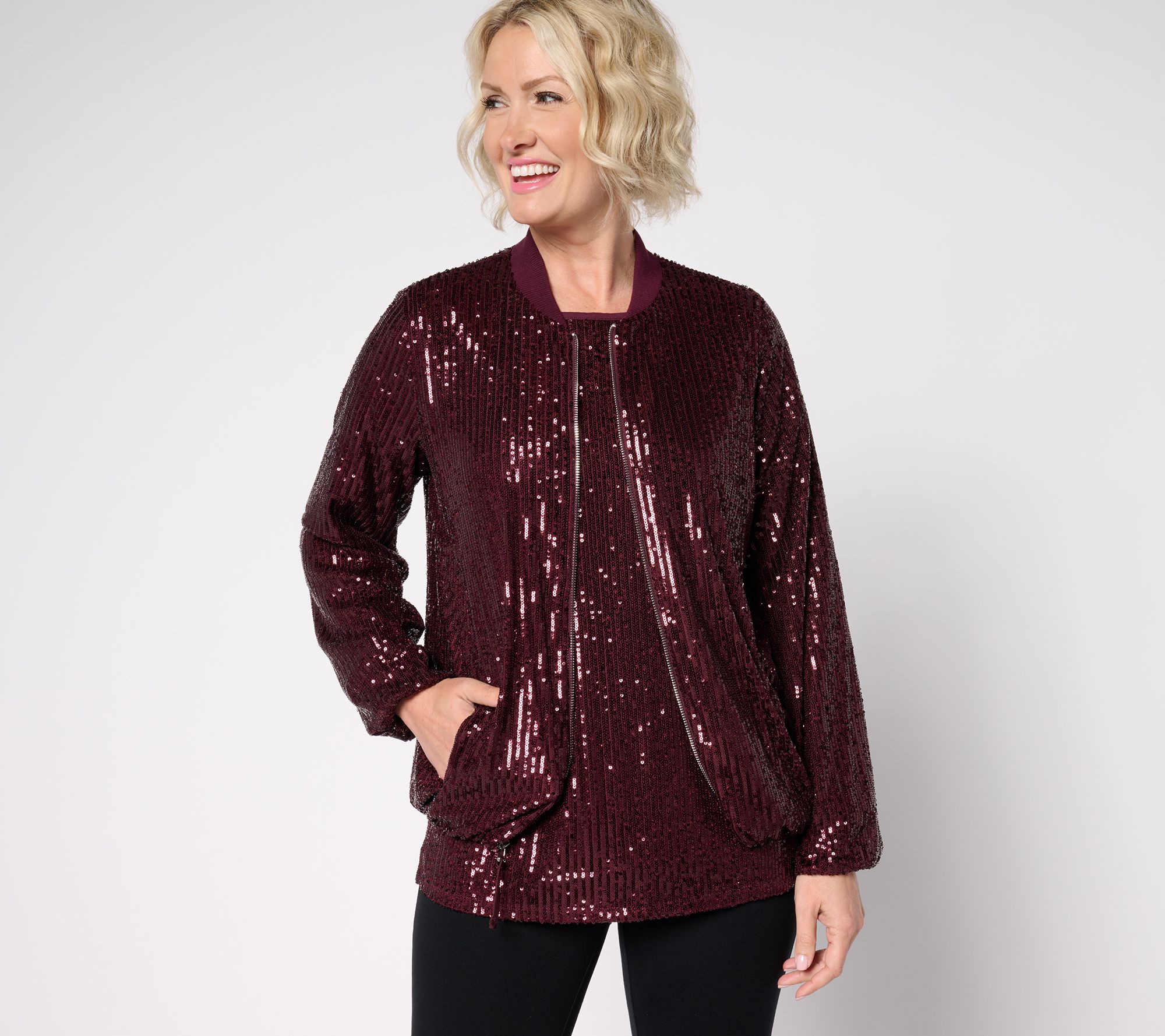 "As Is" Jingle Belles by Kim Gravel Dress For Joy Zip Up Bomber Jacket ...