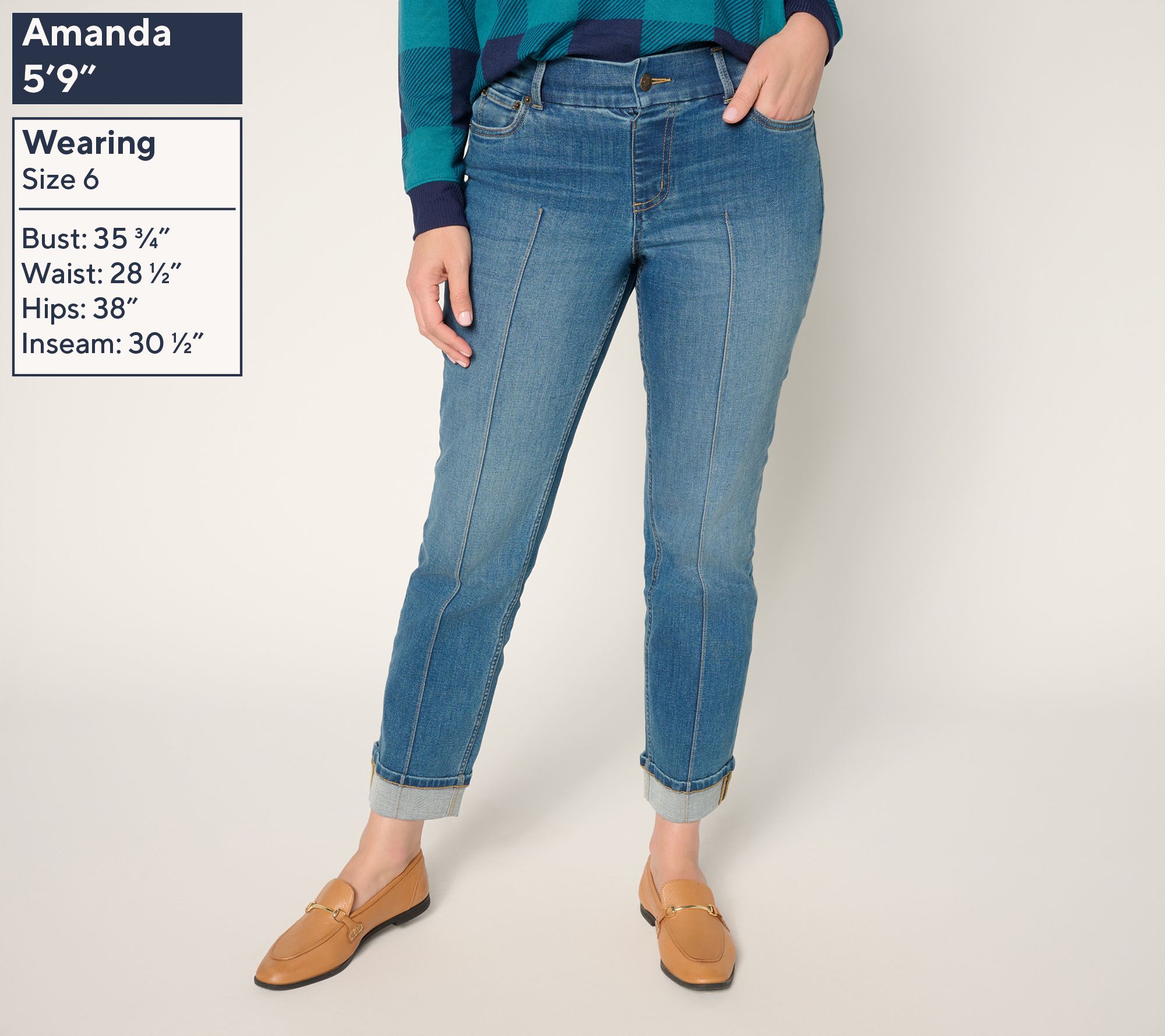 Denim & Co. Petite Indigo Easy Stretch Cuffed Ankle Jean - QVC.com