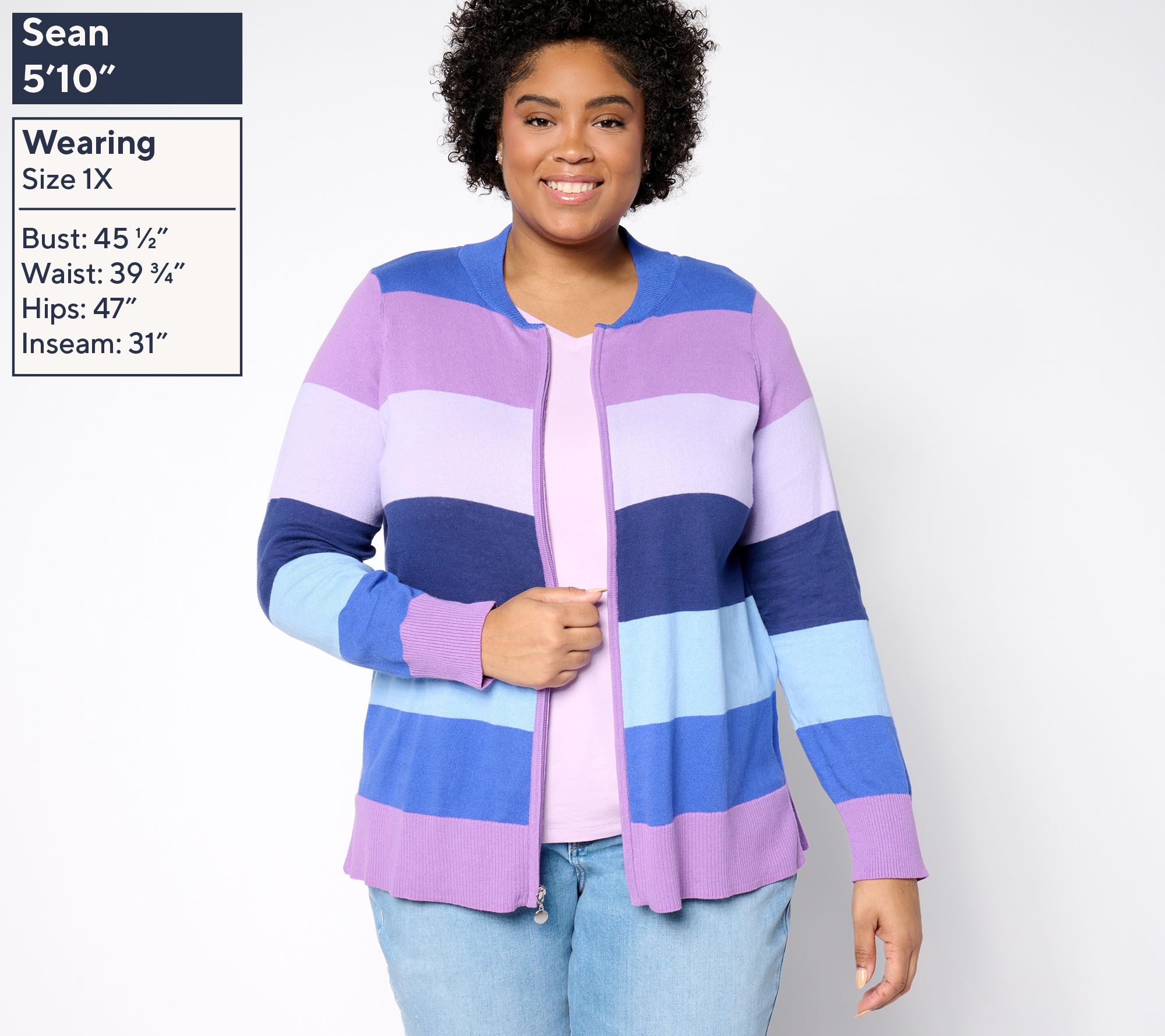 "As Is" Sport Savvy 100% Cotton Zip-Up Sweater with Bold Stripe - QVC.com