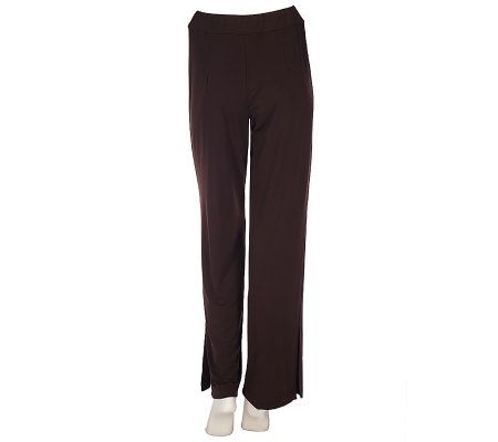 Never Enough by Iris Simms Wide Waistband Knit Pants with Slits - QVC.com