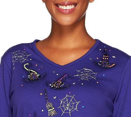 Quacker Factory Witch's Brew Embellished 3/4 Sleeve T-shirt - QVC.com