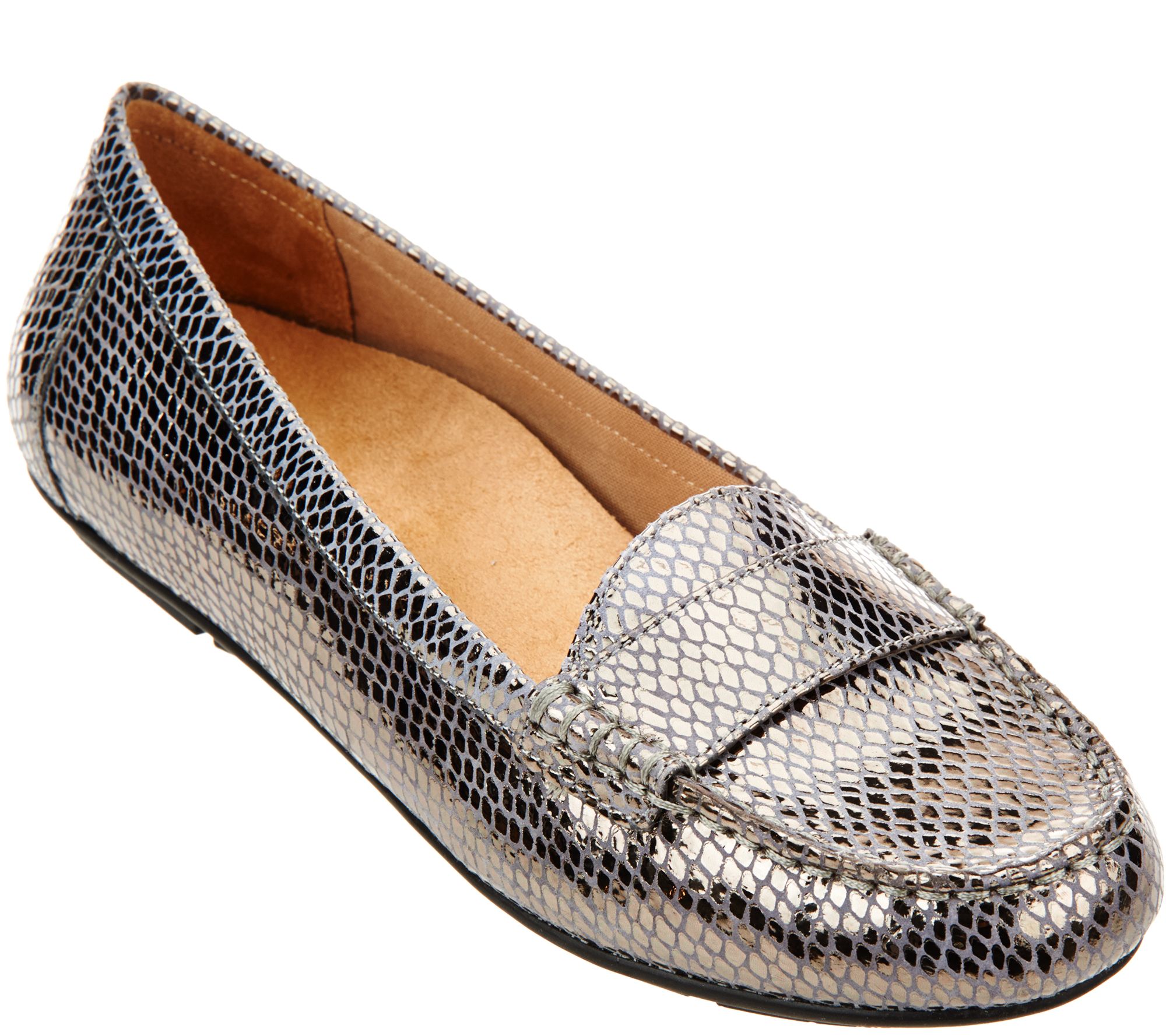"As Is" Vionic Orthotic Suede Snake Print Moccasins - Larrun - QVC.com