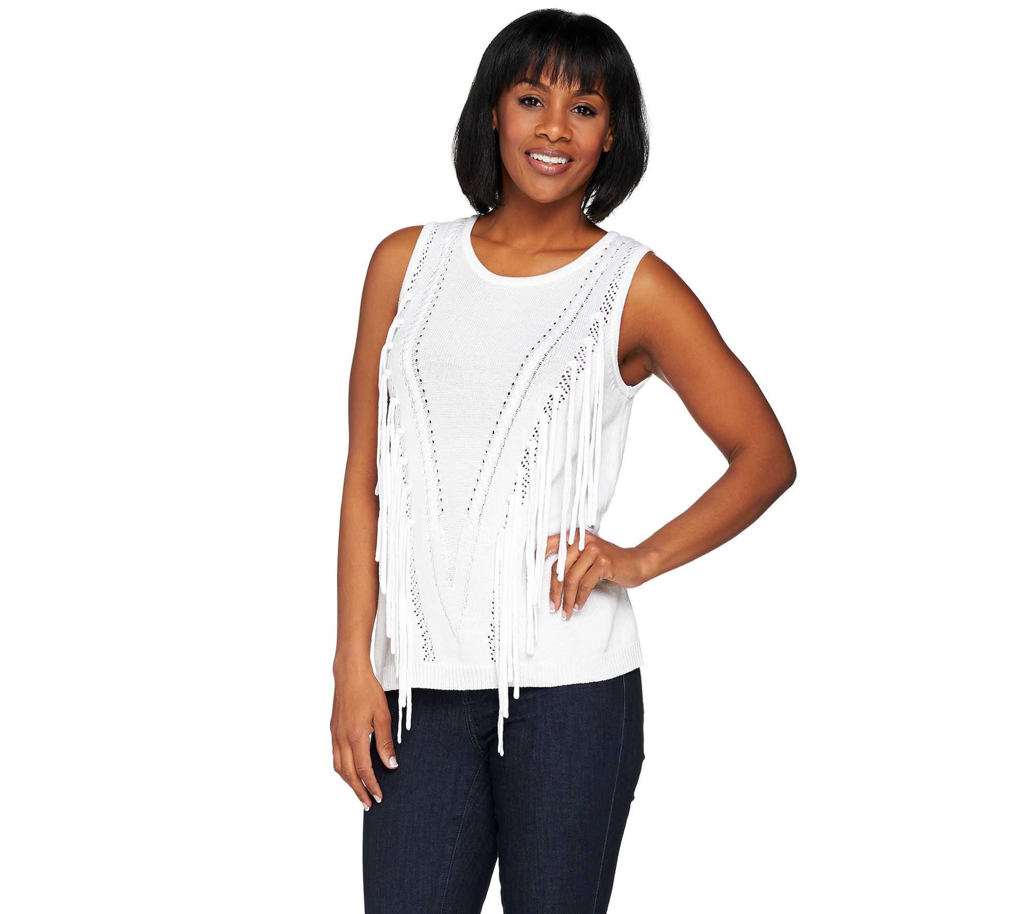"As Is" Lisa Rinna Collection Sweater Knit Top w/Fringe - QVC.com