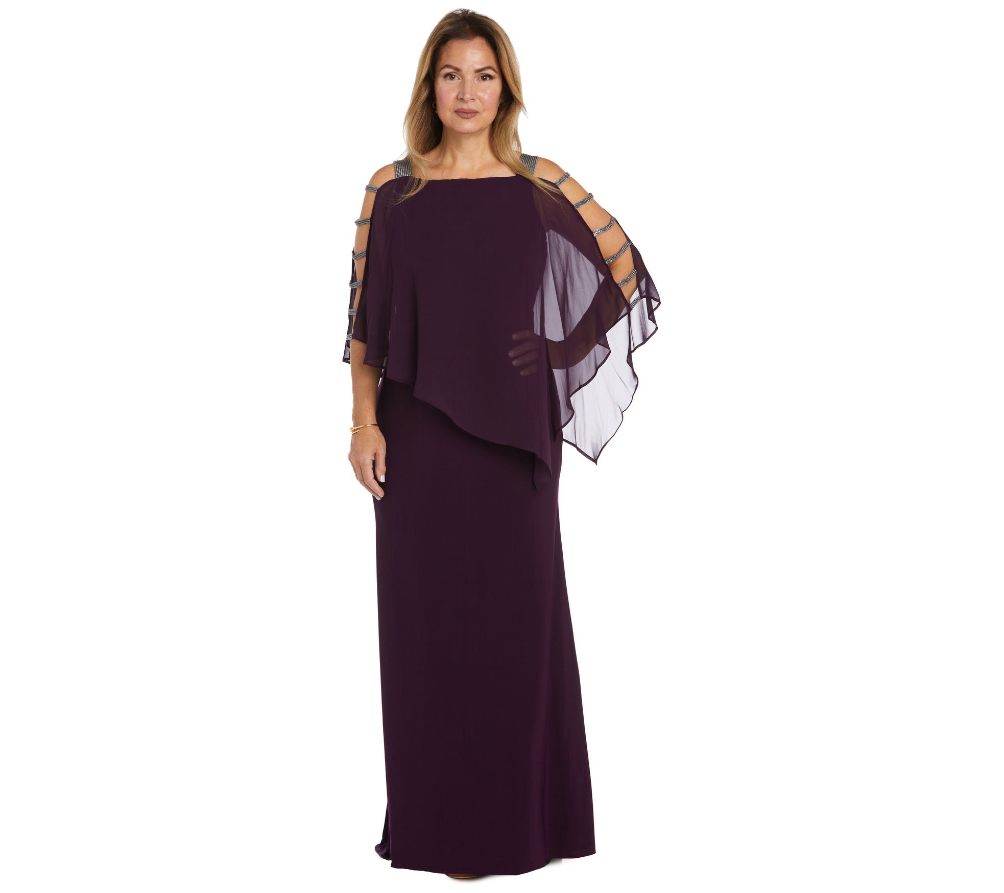 R&M Richards Long Shoulder Trim Evening Gown - QVC.com