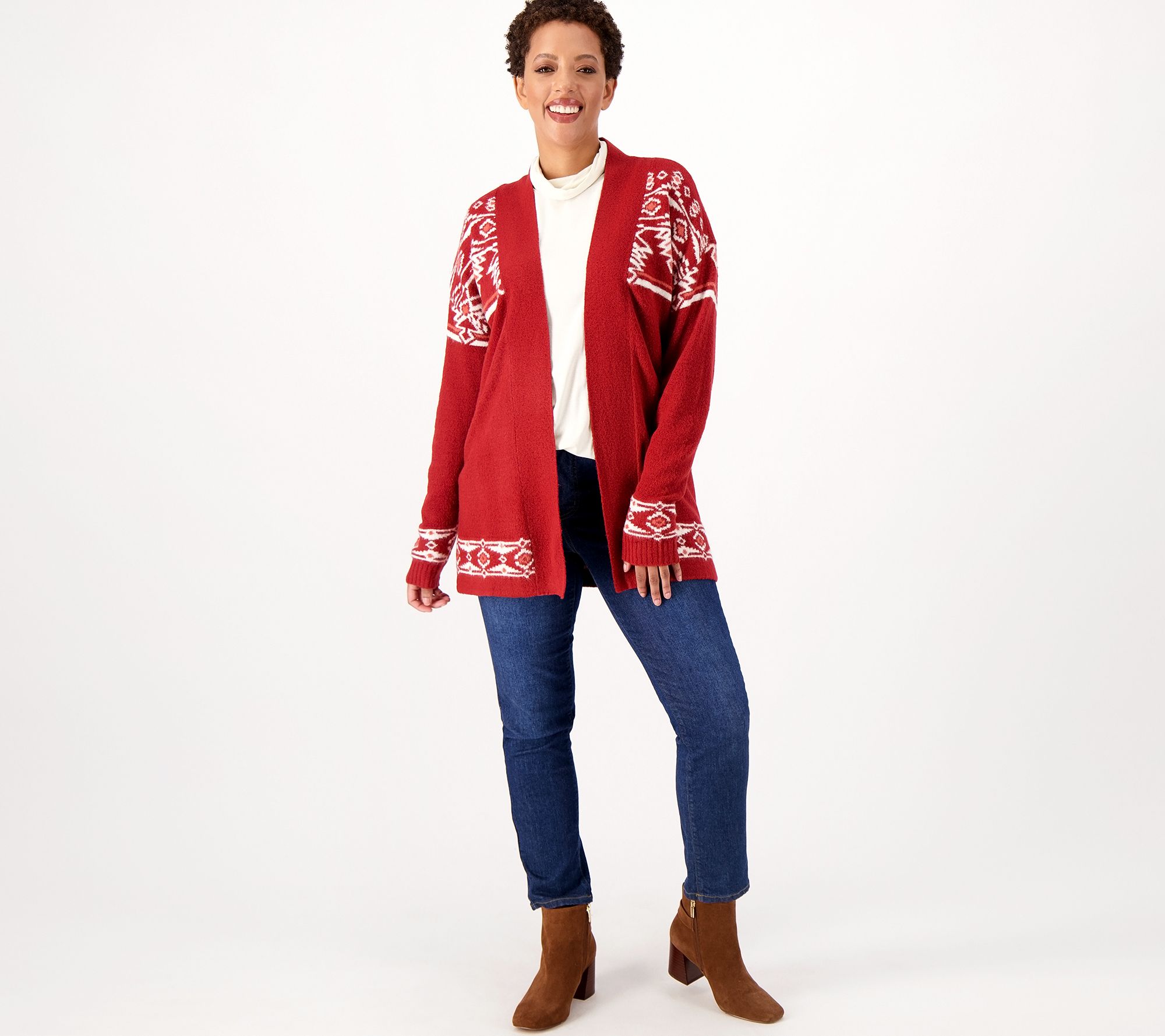 "As Is" Denim & Co. Canyon Retreat Open Front Jacquard Cardigan - QVC.com