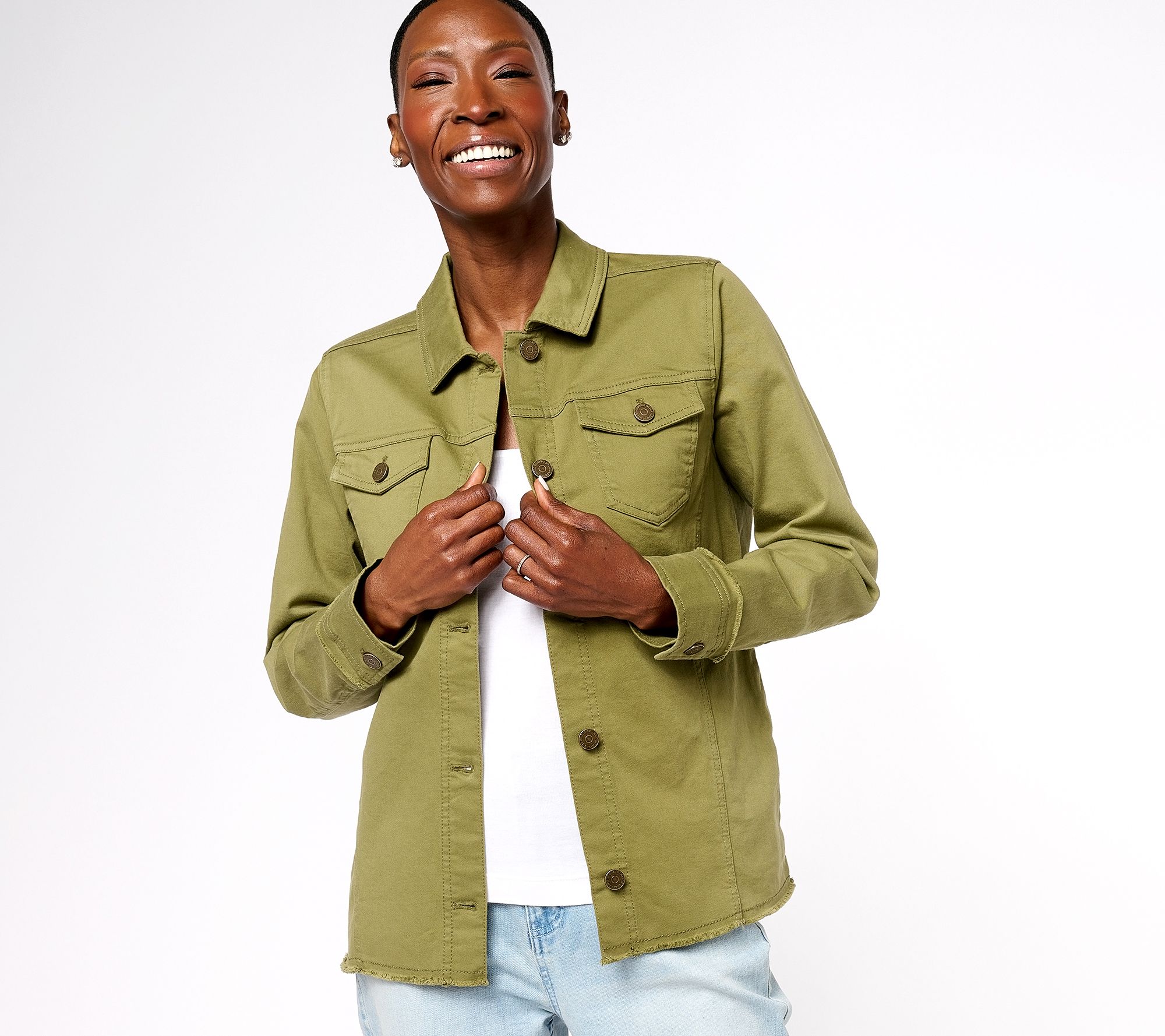 "As Is" Susan Graver Fall Fashion Denim Jacket with Fray Trim - QVC.com
