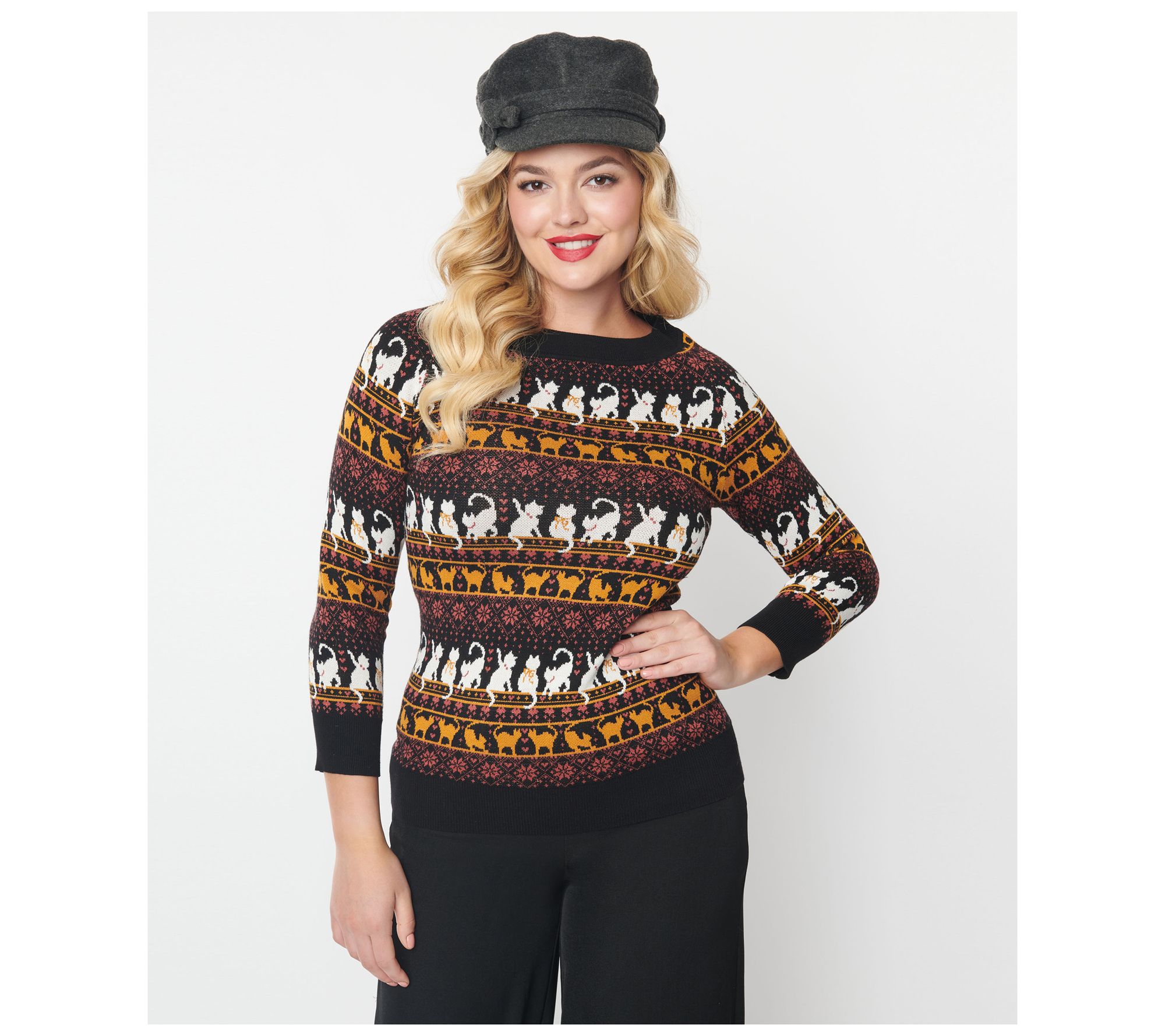 Unique Vintage Black Cat Fair Isle Lorelai Sweater - QVC.com