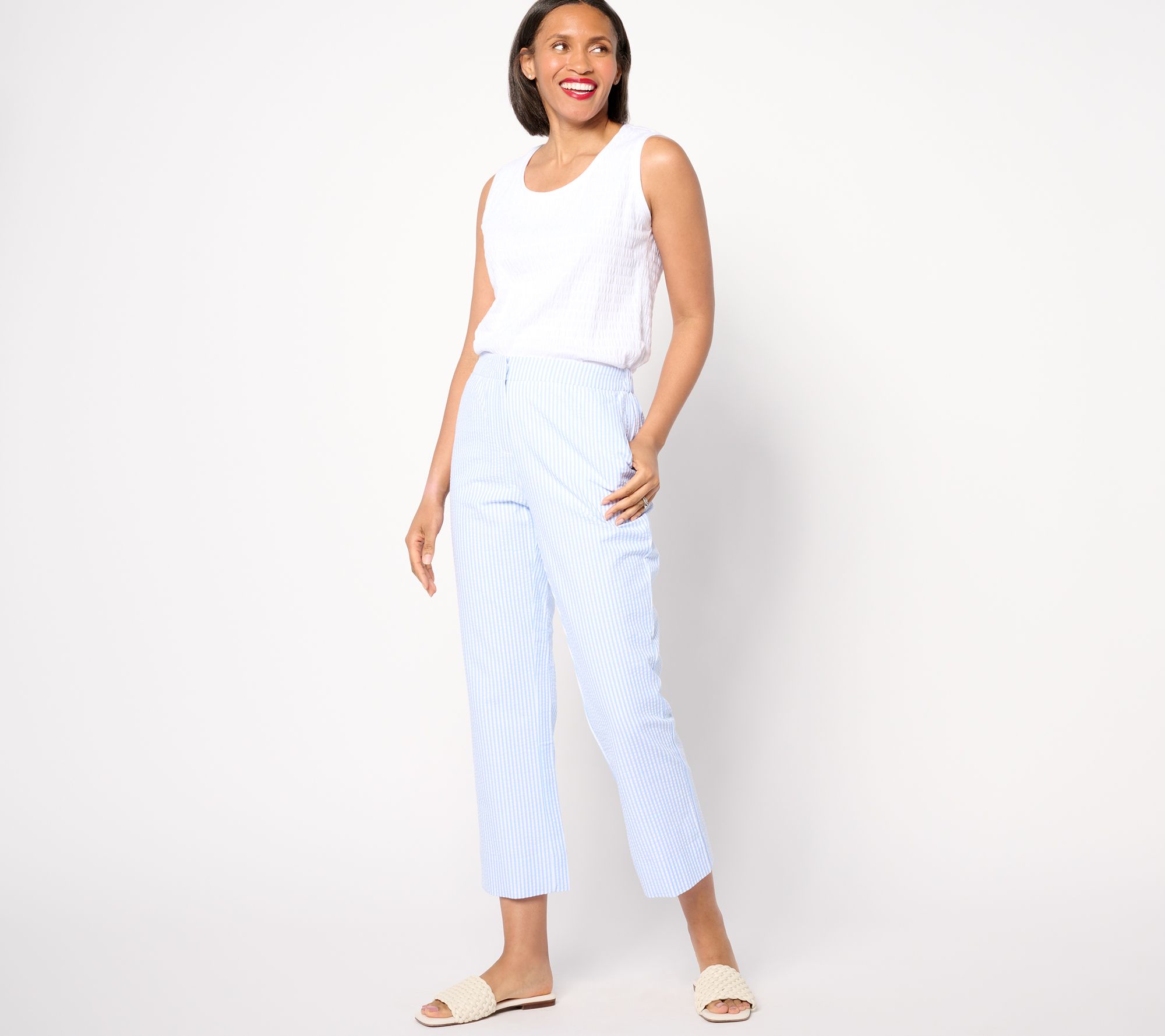 Joan Rivers Petite Woven Seersucker Ankle Pants - QVC.com