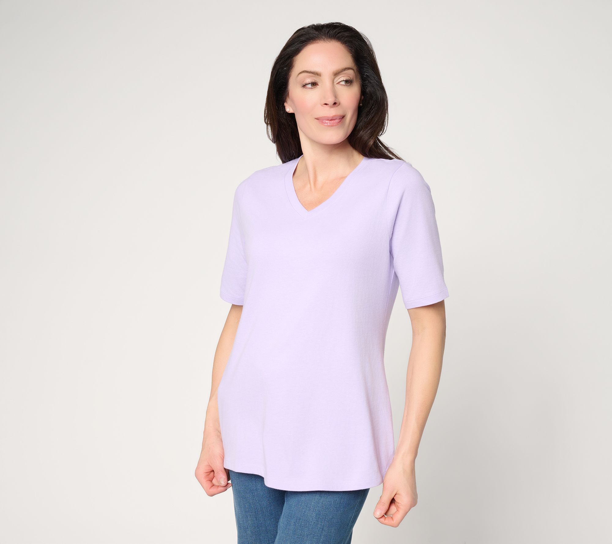 Denim & Co. Essentials True Cotton Jersey V-Neck Tunic - QVC.com