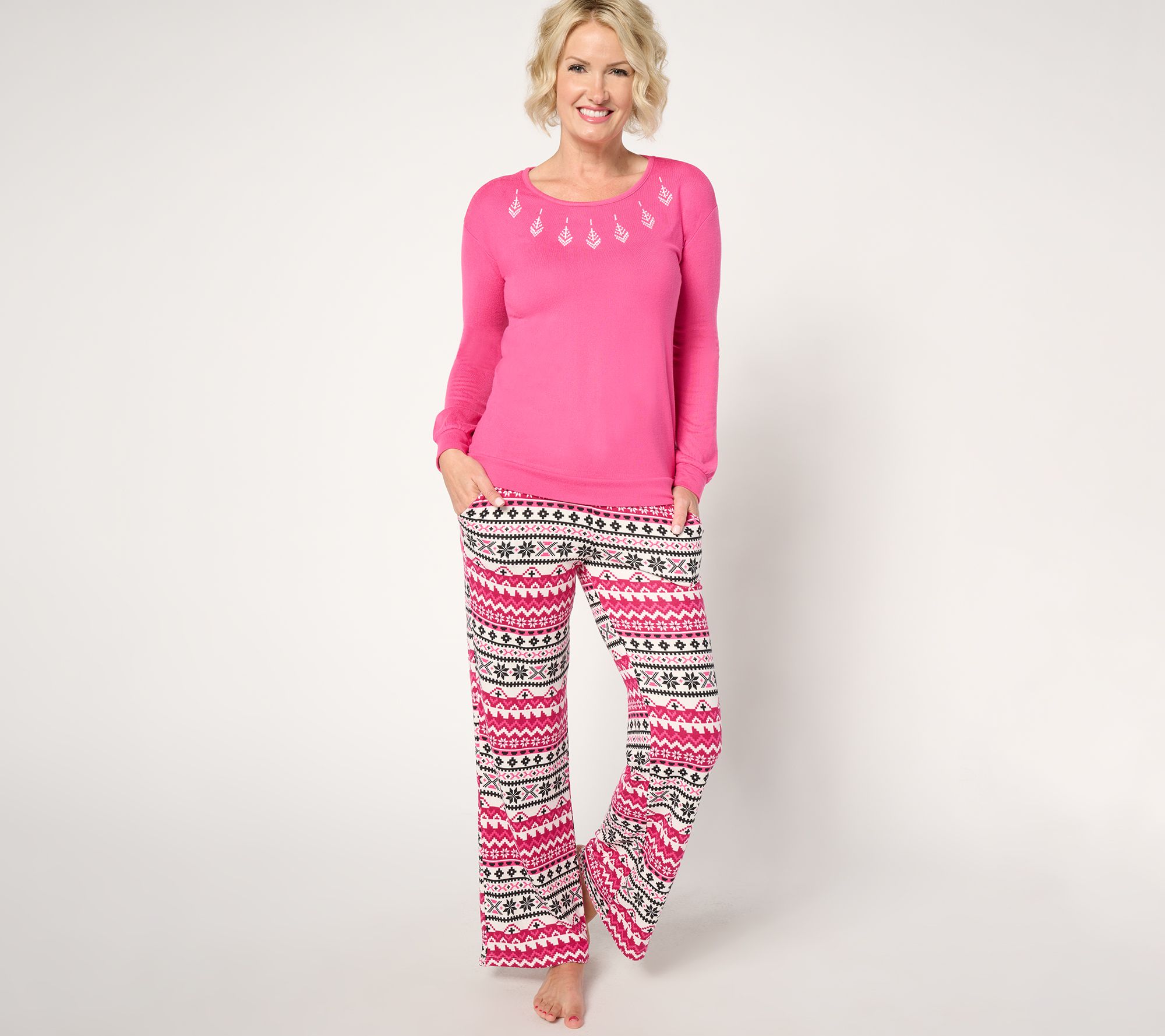 "As Is" MUK LUKS Dream Cloud Long Sleeve Straight Pajama Set - QVC.com