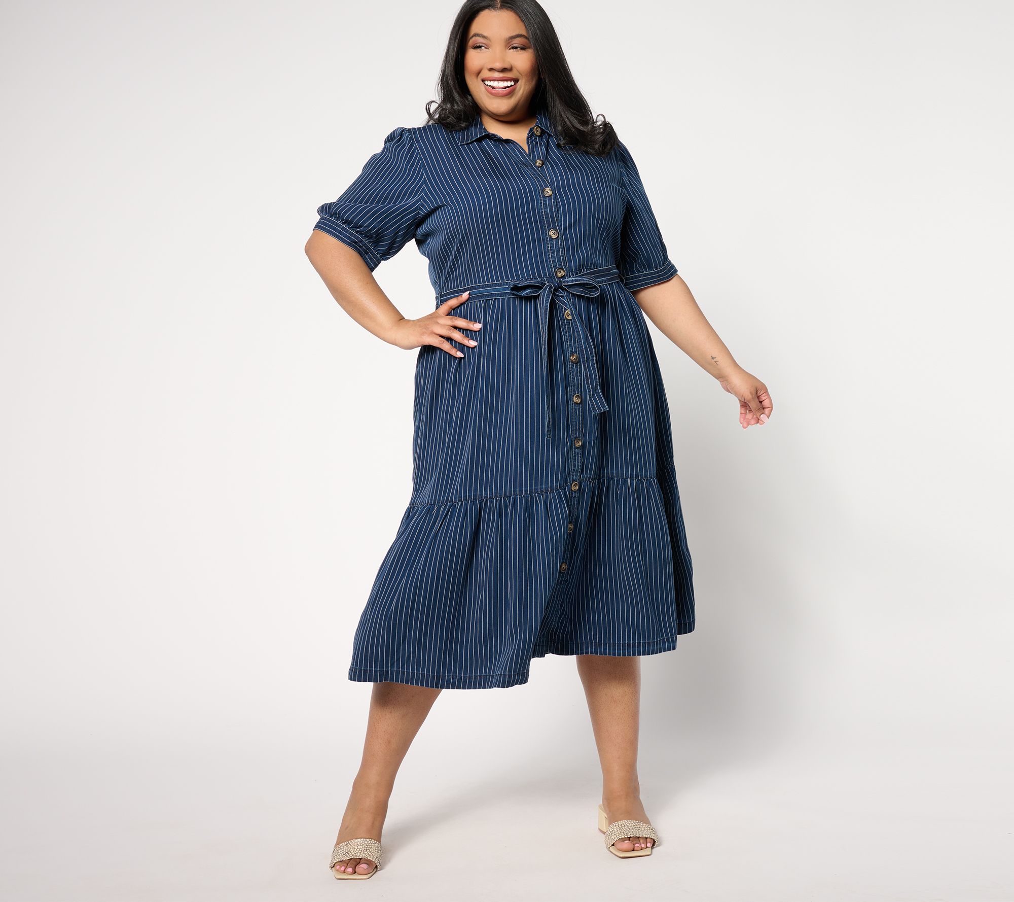"As Is" NYDJ Kate Ruffle Dress- Dark Ocean - QVC.com