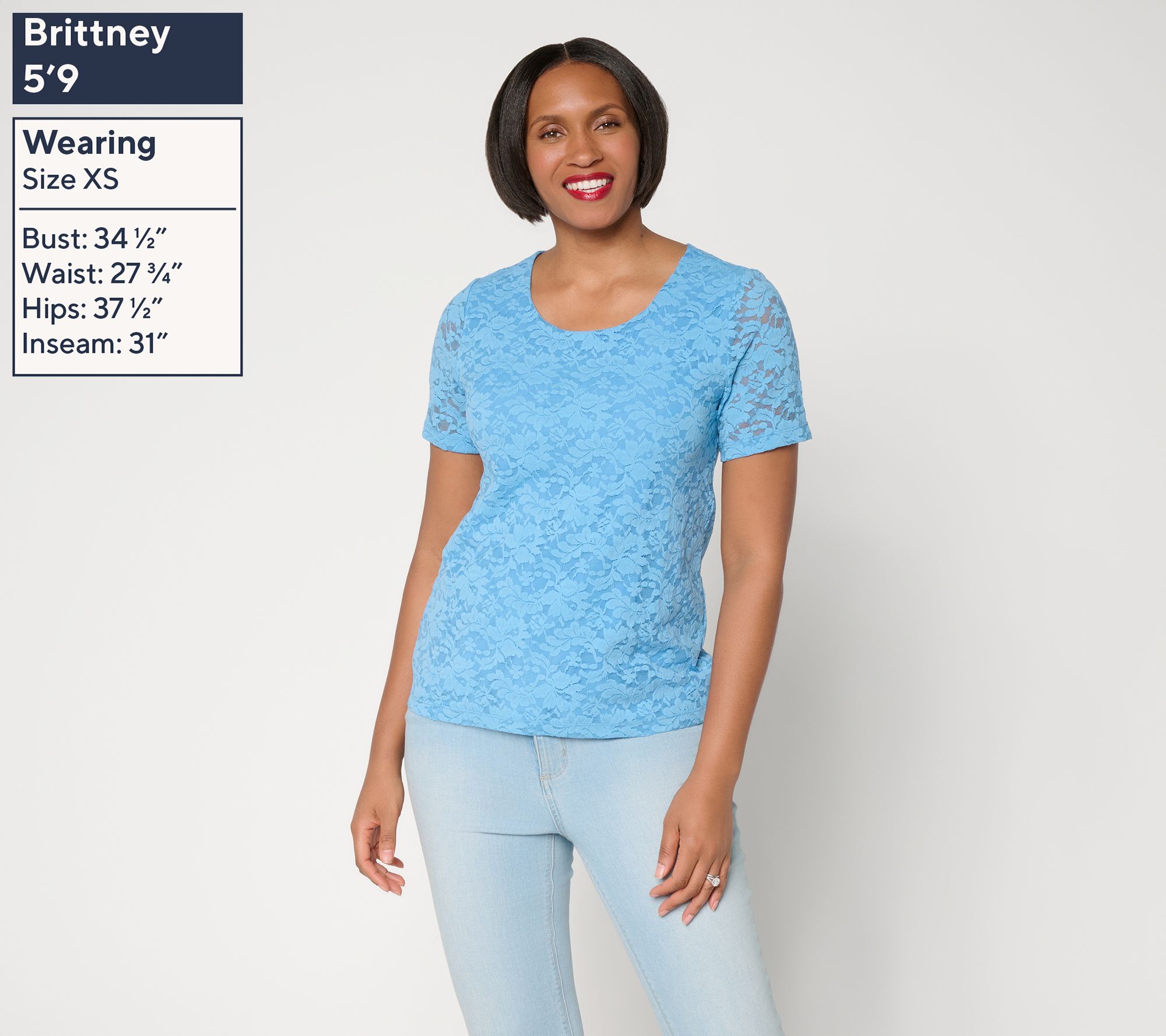 Susan Graver Stretch Knit Lace Short Sleeve Top - QVC.com
