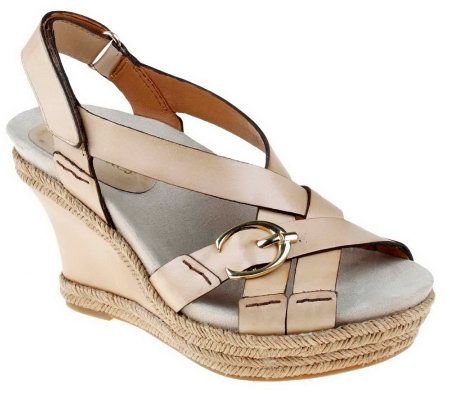 Earthies Salerno Too Leather Wedge Sandals with Buckle Detail - QVC.com