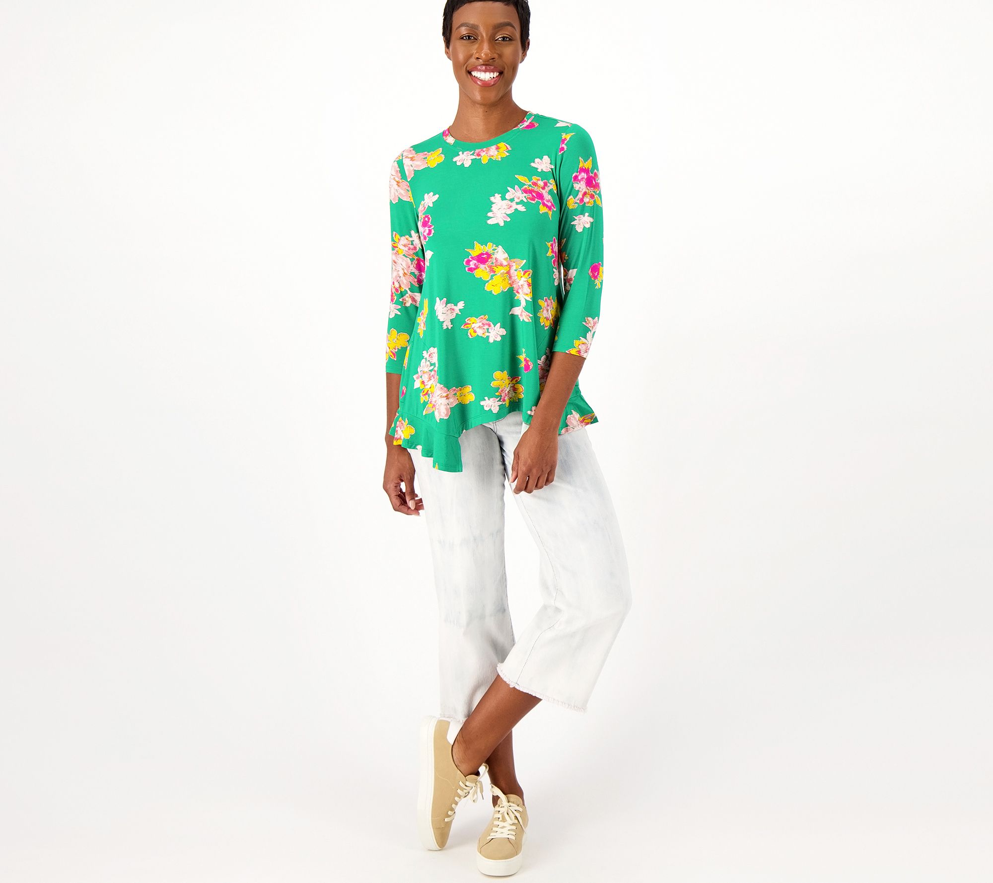 "As Is" LOGO by Lori Goldstein Rayon 230 Floral Print 3/4 Sleeve Top ...