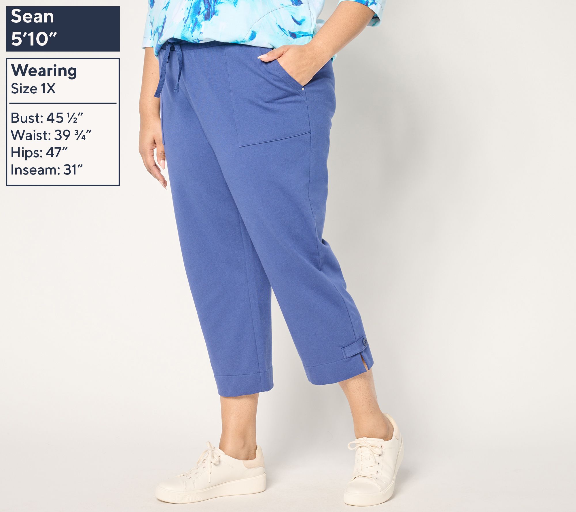 Sport Savvy Petite French Terry Capri Pant with Button Tab Hem - QVC.com