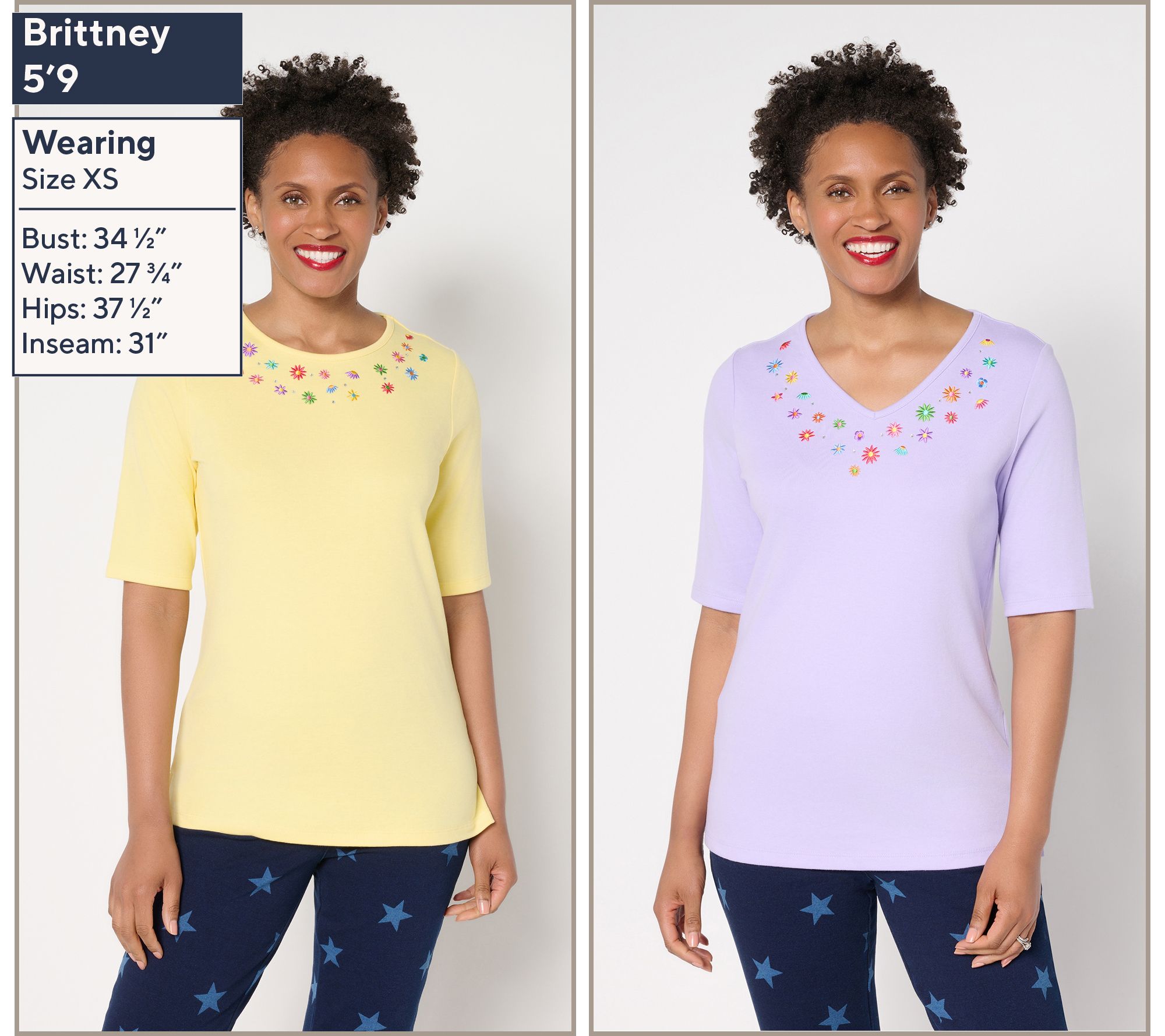 Quacker Factory Tiny Daisies Set of 2 Elbow Sleeve Tops - QVC.com