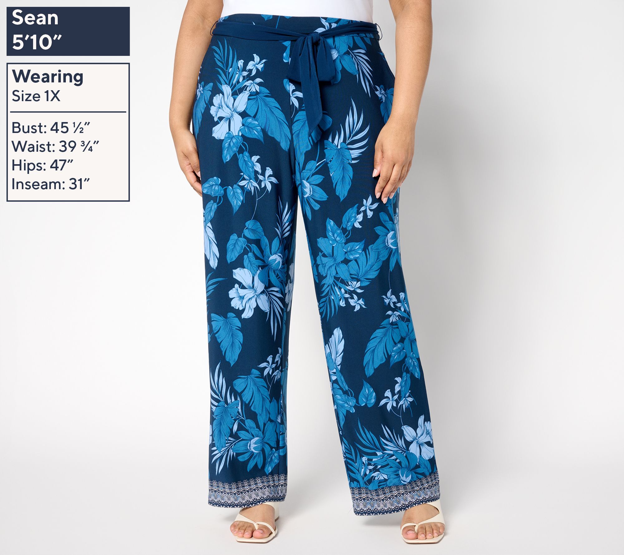 Susan Graver Petite Printed Liquid Knit Wide Leg Pant with Belt - QVC.com