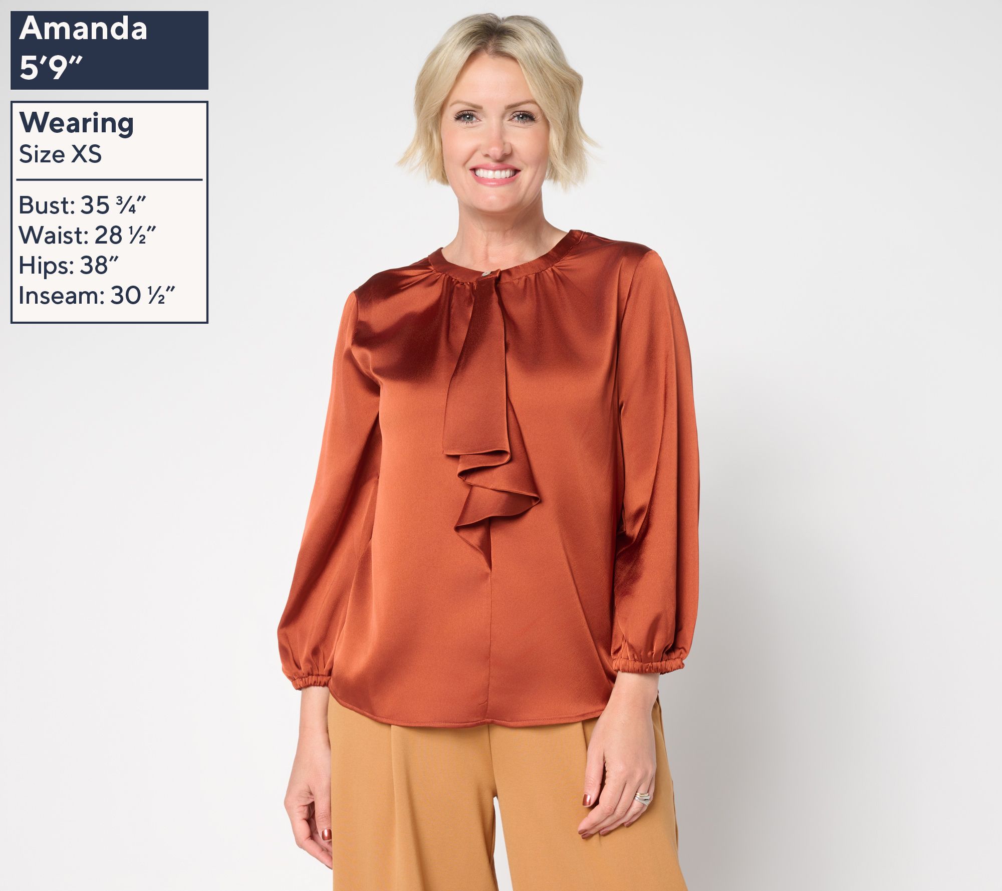 by Stacy London Satin Draped Front Blouse - QVC.com