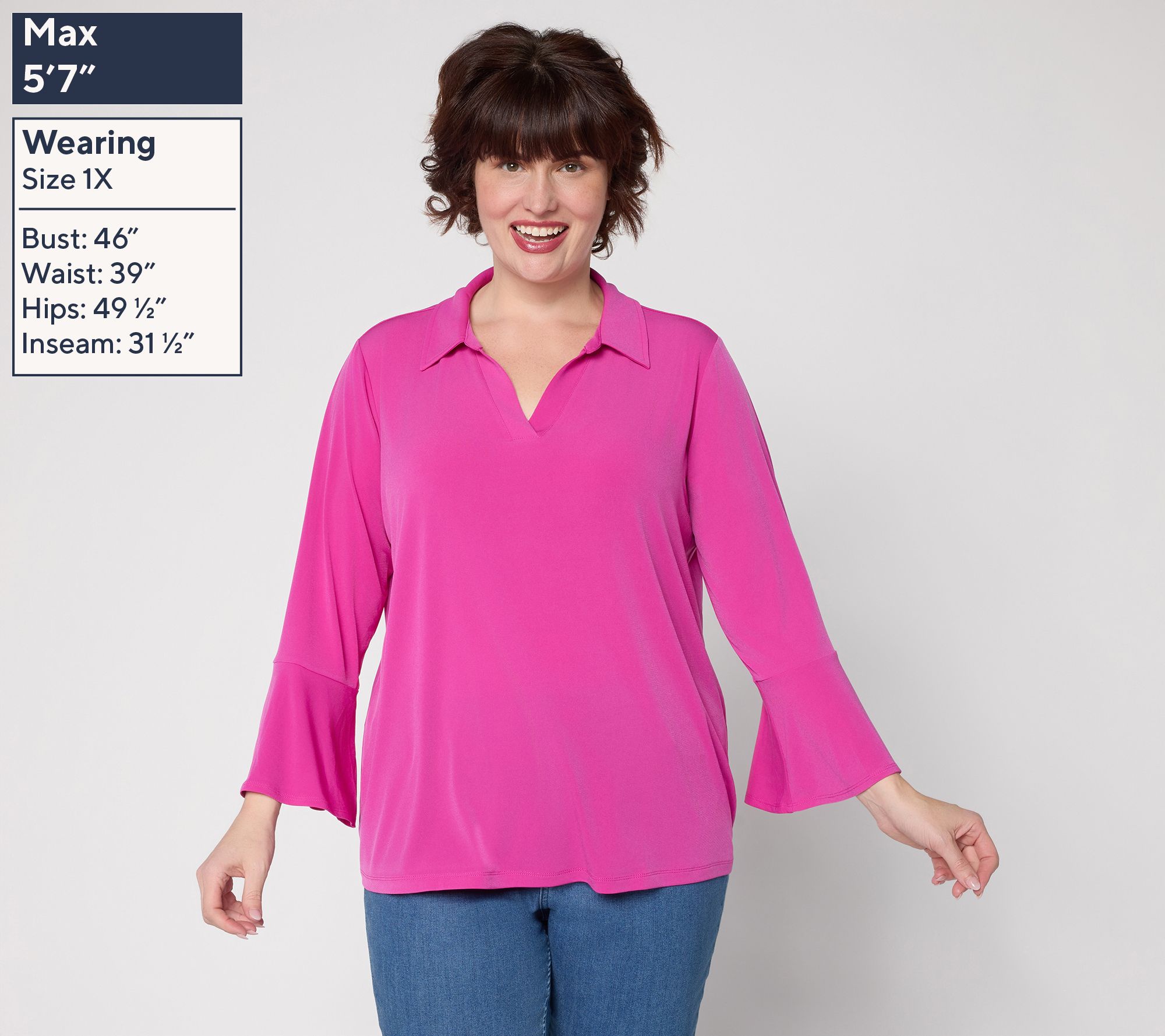 Susan Graver Petite Liquid Knit Split Neck Bell Sleeve Tunic - QVC.com