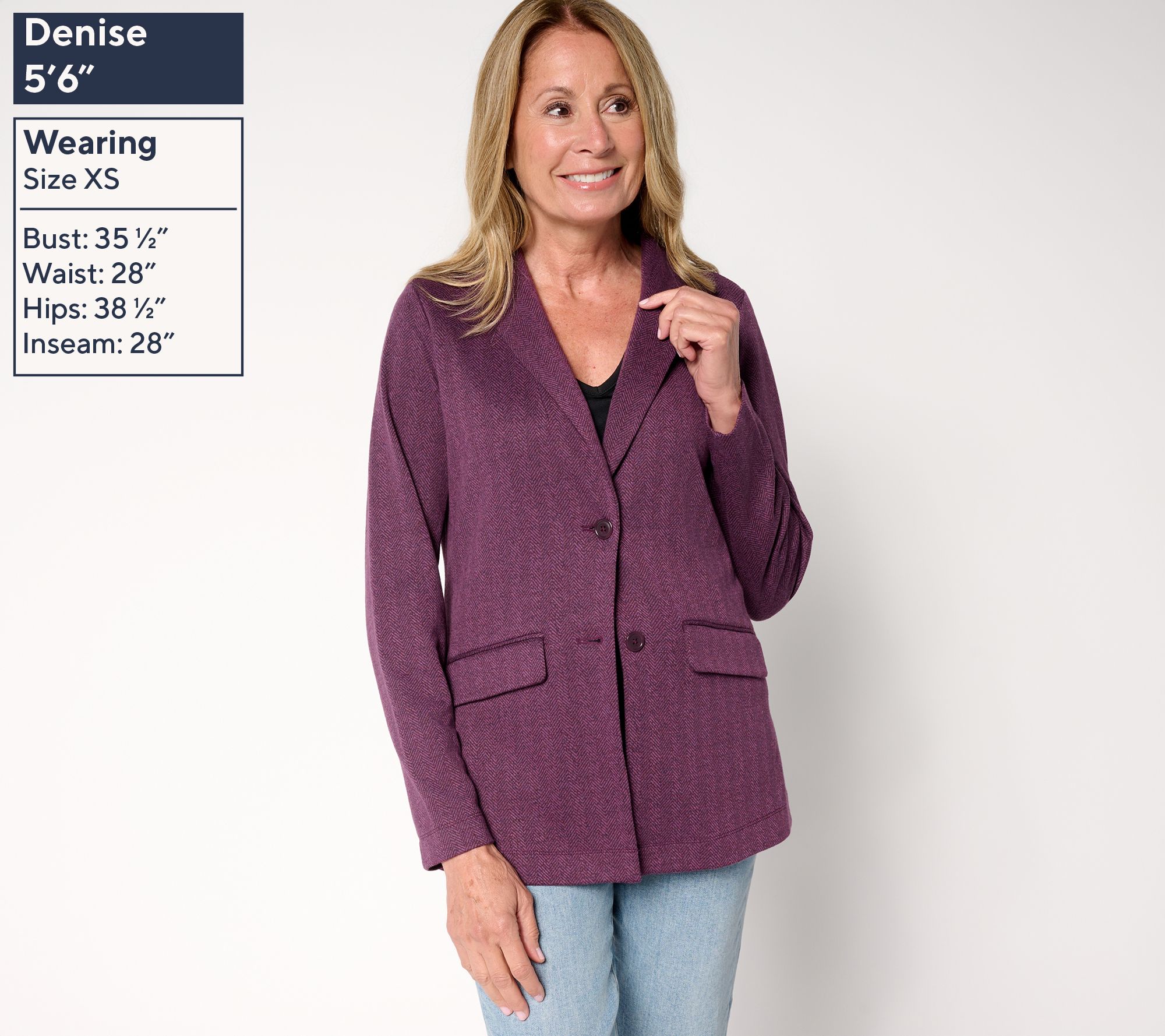 "As Is" Denim & Co. Petite Knit Jacquard Blazer - QVC.com